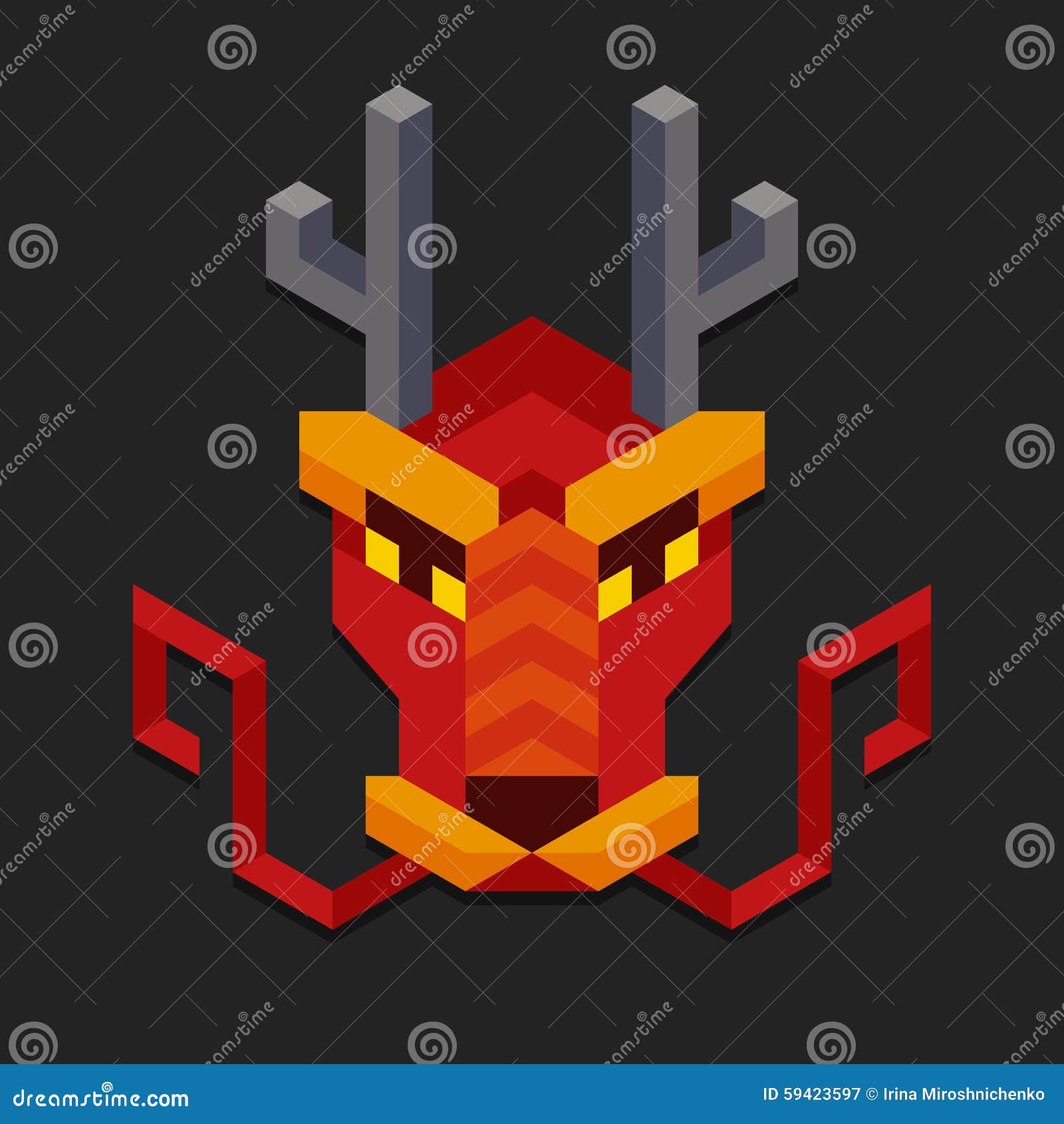 Geometric Chinese Dragon Head Stock Vector - Illustration of flat, evil ...