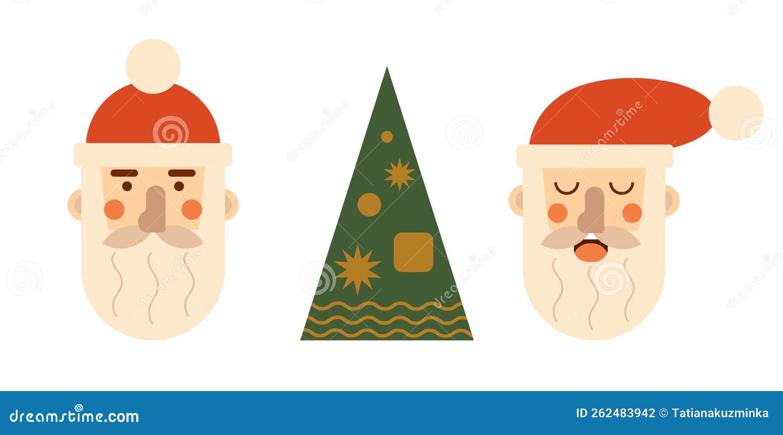 Geometric Christmas Santa Character Set, Christmas Tree Isolated ...