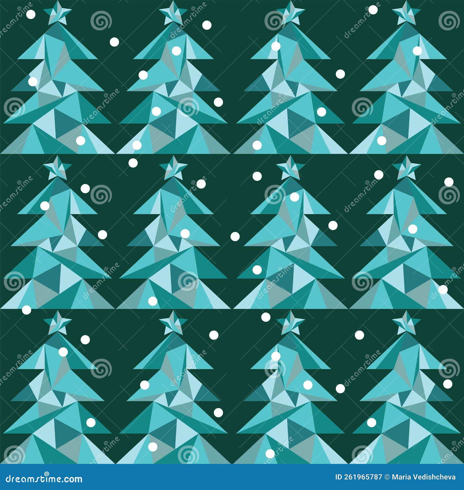 Geometric Christmas Trees Seamless Pattern on Green Background Stock ...