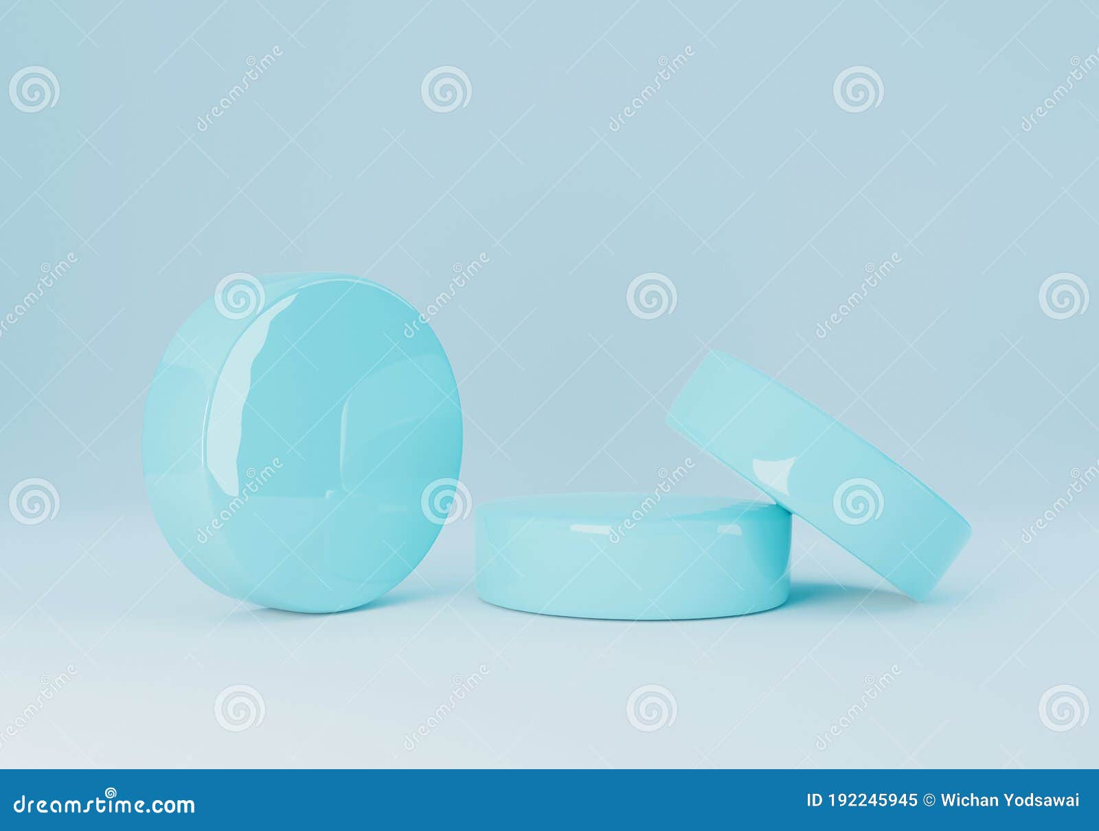 Geometric Circle 3d Rendering with Blue Pastel Color Isolated on a Blue ...