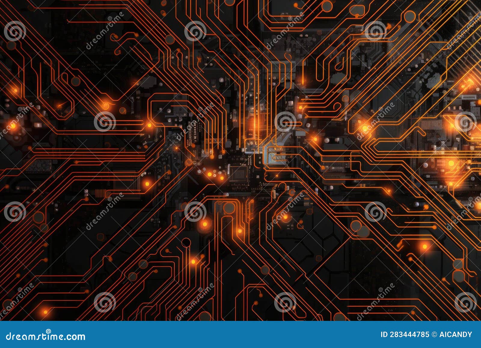 Geometric Circuit Board Pattern with Orange Accents Stock Illustration ...
