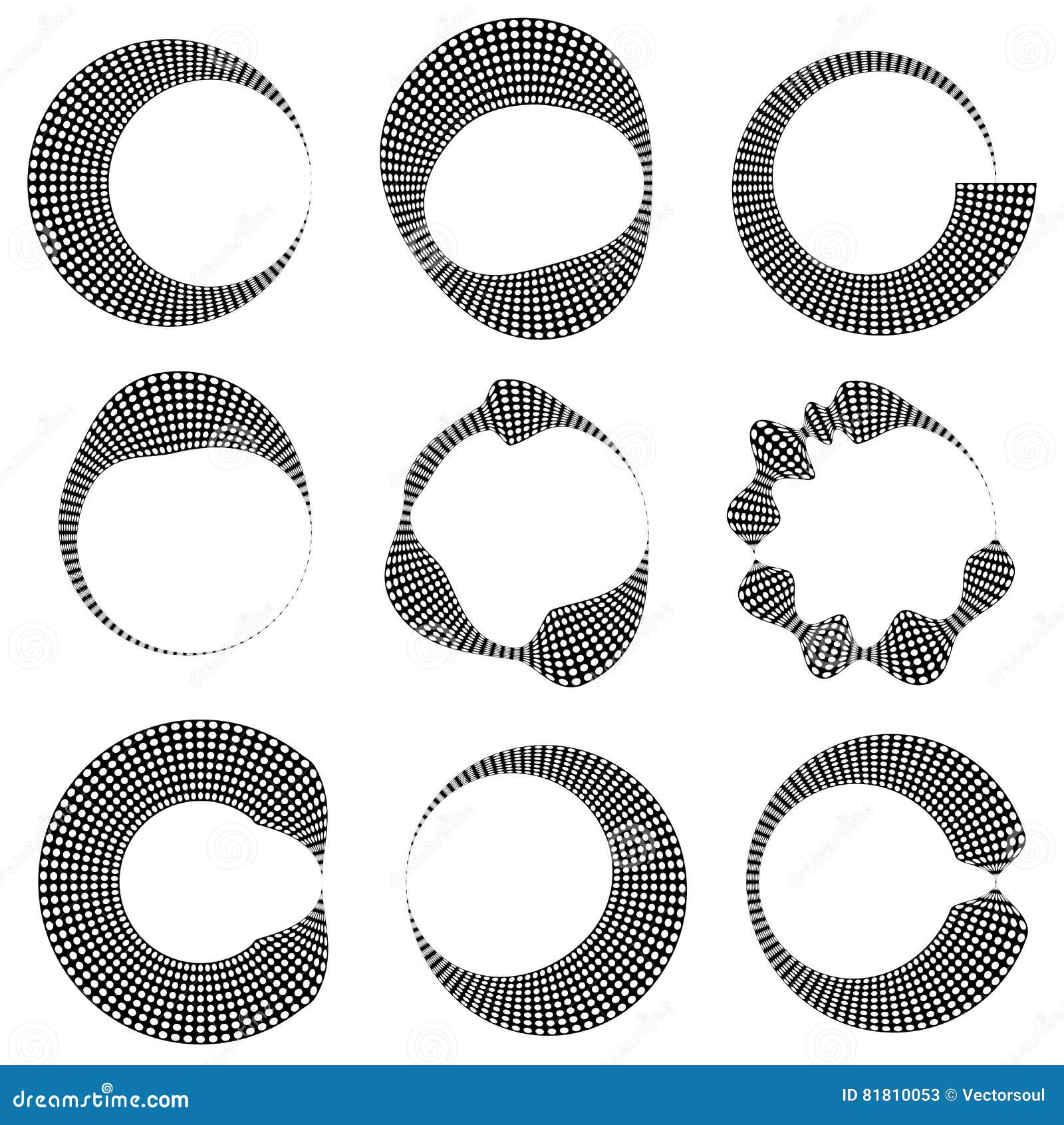 Geometric Circular Dotted Elements with Distortion. 9 Different Stock ...