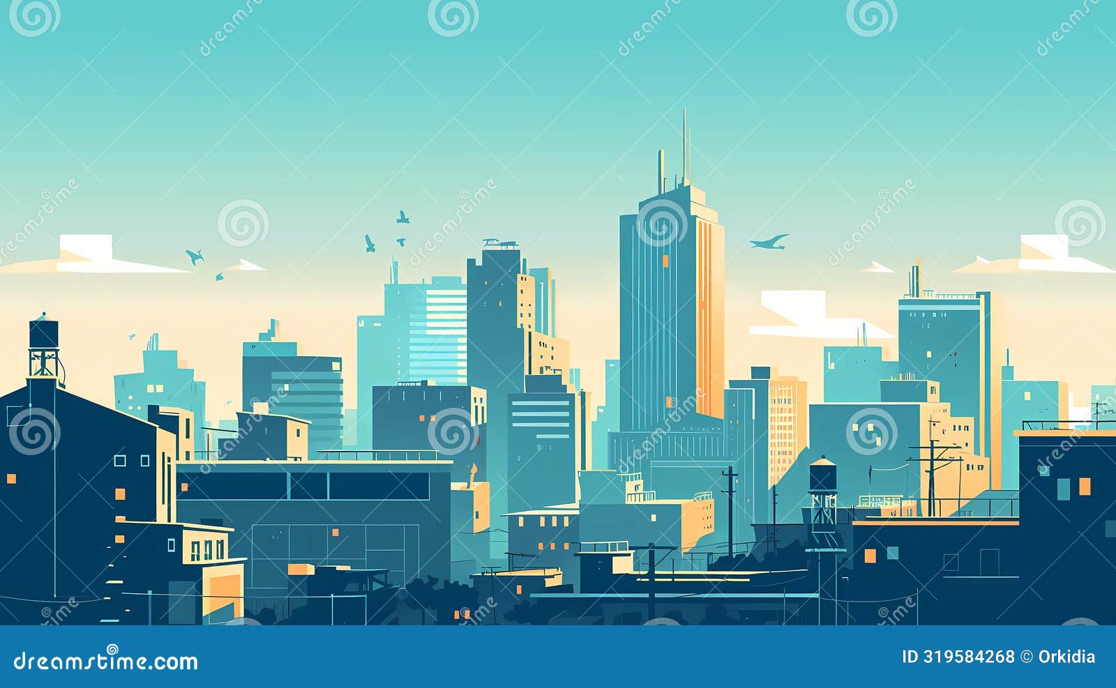 Geometric City Background with a Beautiful Skyline Stock Illustration ...