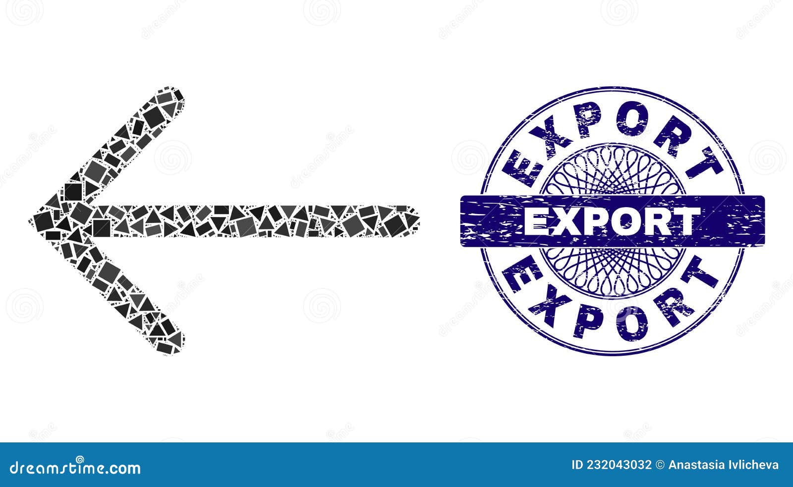 Distress Export Seal and Geometric Arrow Left Mosaic Stock Vector ...
