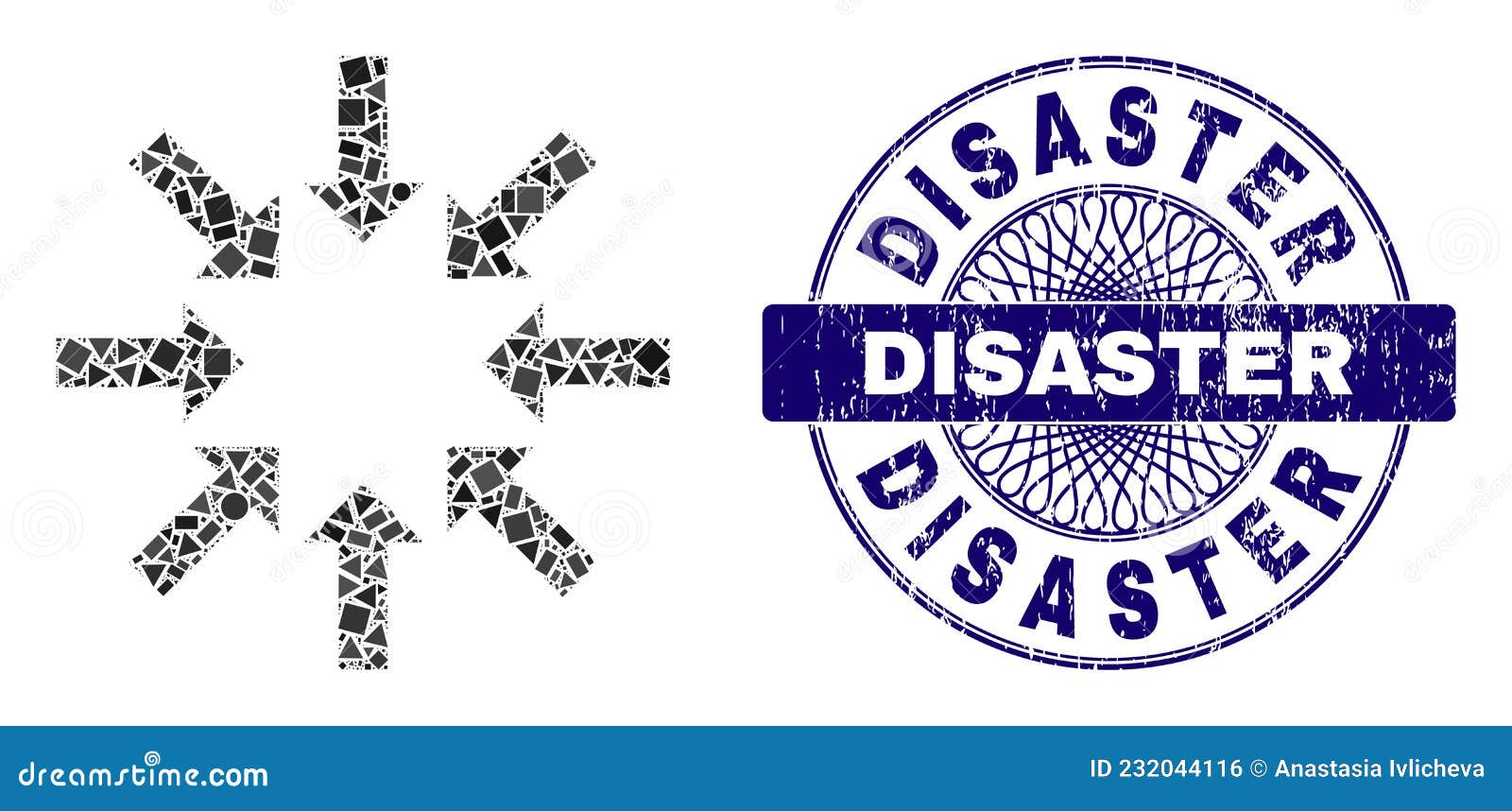Distress Disaster Badge and Geometric Collapse Arrows Mosaic Stock ...