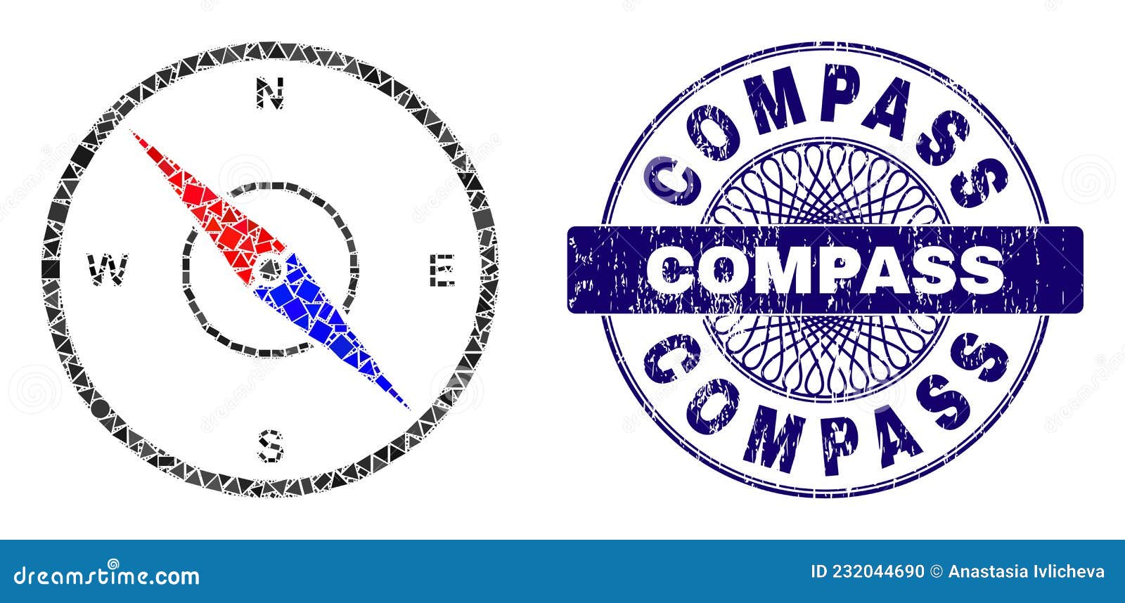 Rubber Compass Stamp Seal and Geometric Compass Mosaic Stock Vector ...