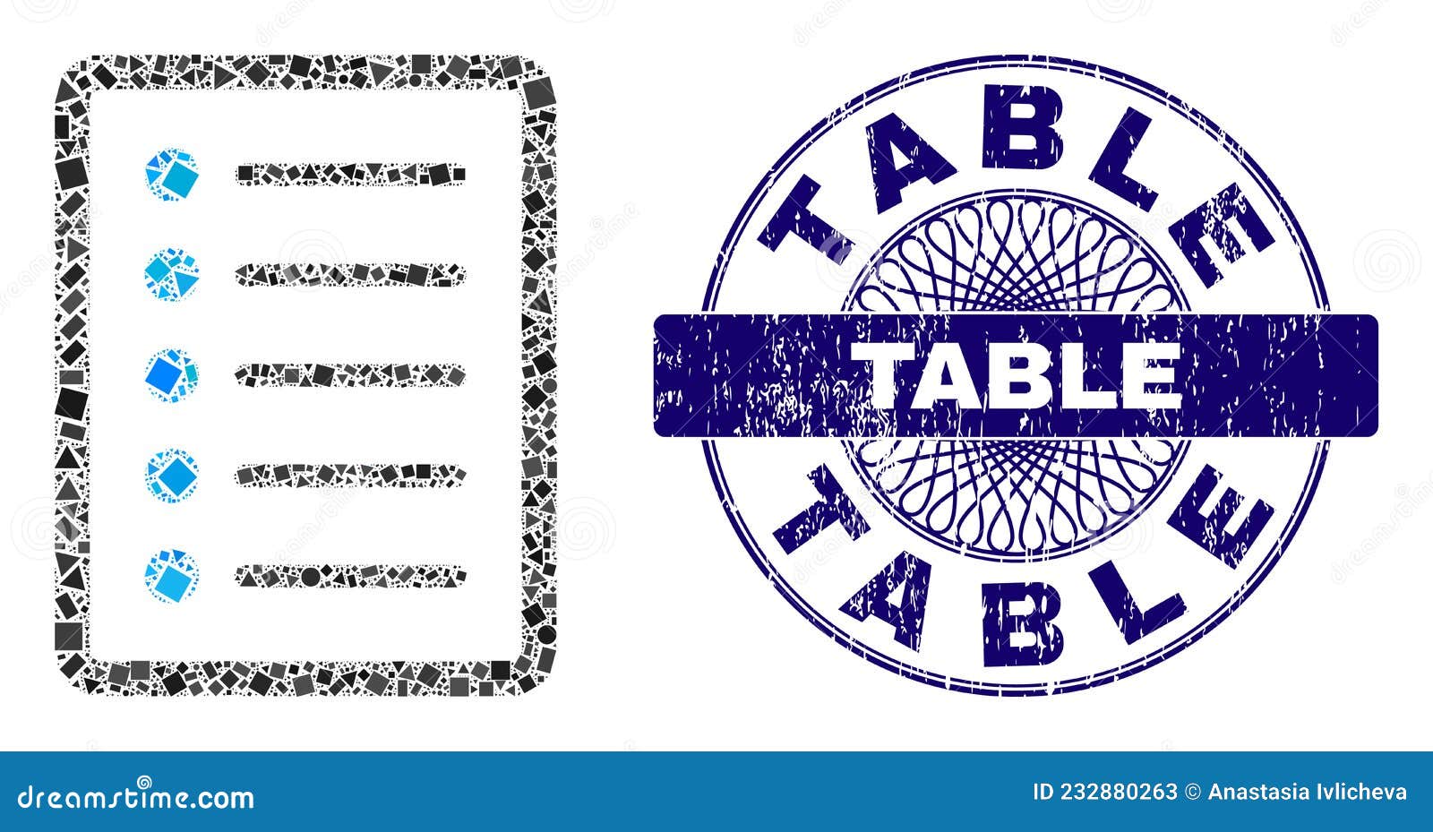 Textured Table Stamp Seal and Geometric List Page Mosaic Stock Vector ...