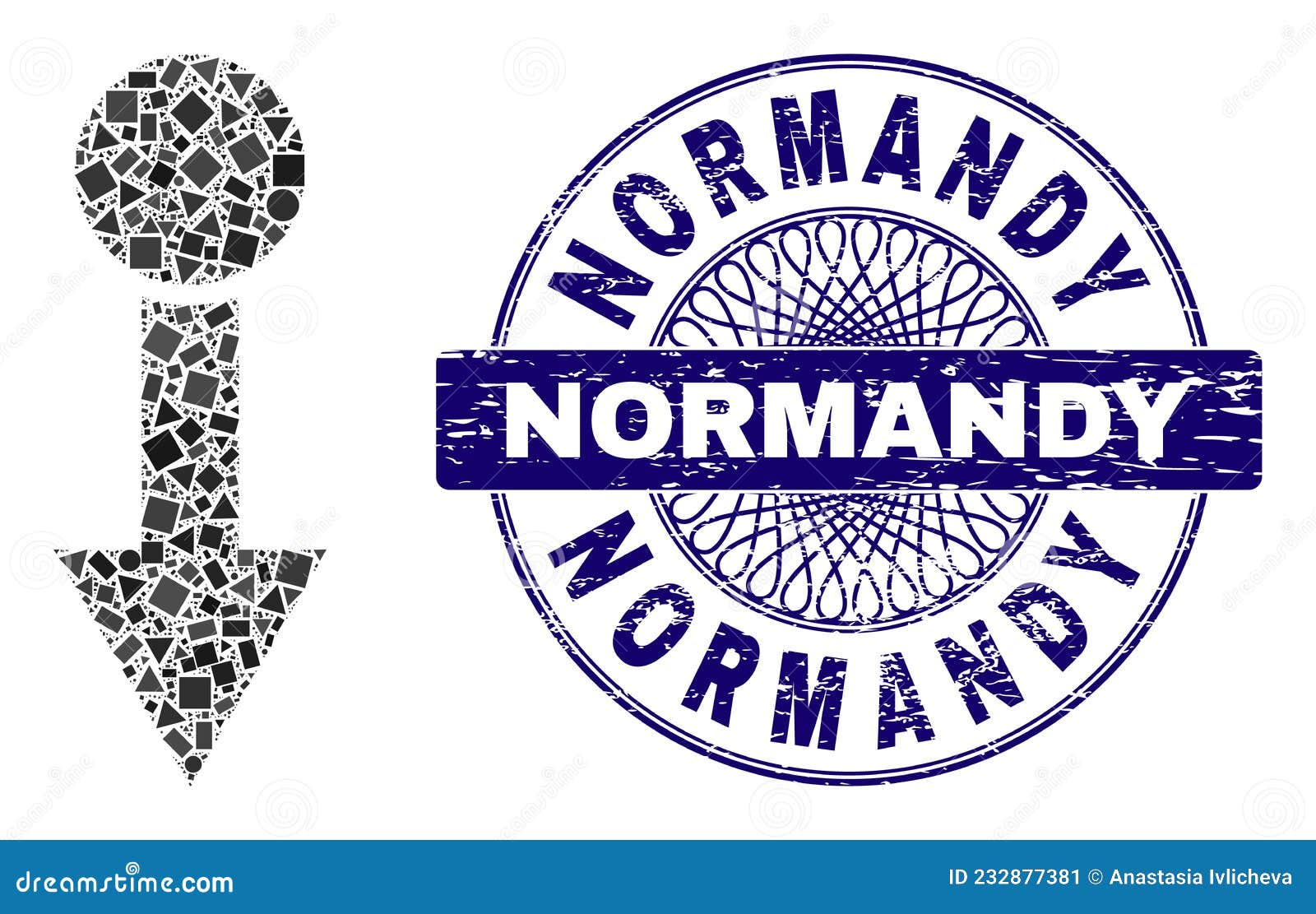 Scratched Normandy Badge and Geometric Pull Down Mosaic Stock Vector ...