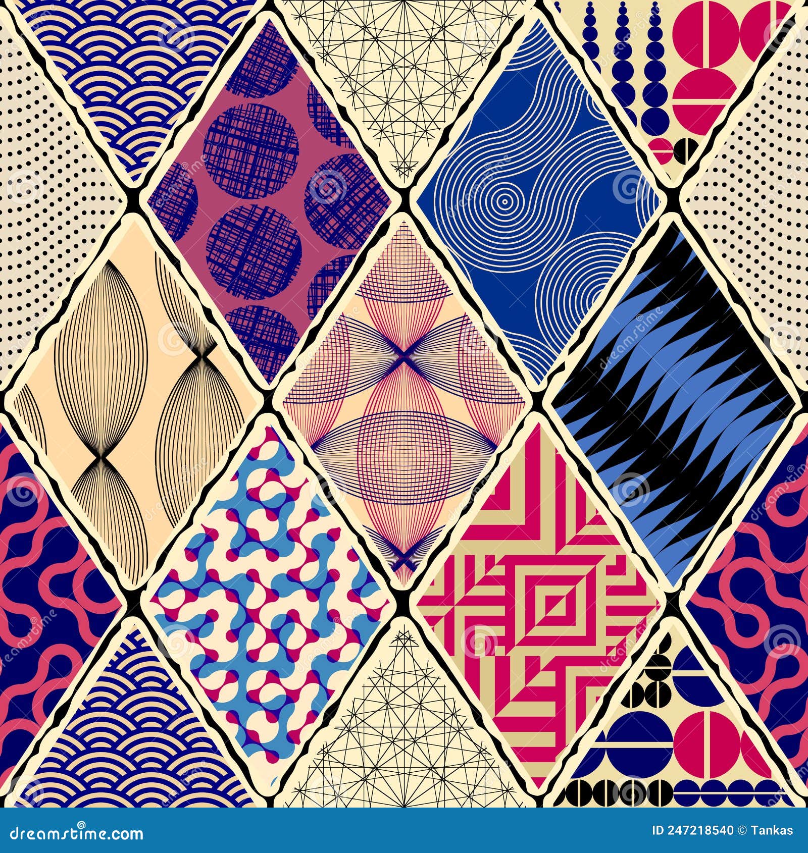 Geometric Collage in Retro Patchwork Geometric Style. Vector Image ...