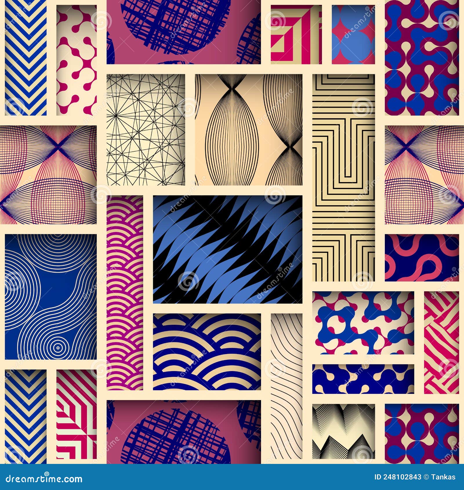 Geometric Collage in Retro Patchwork Geometric Style. Vector Image ...