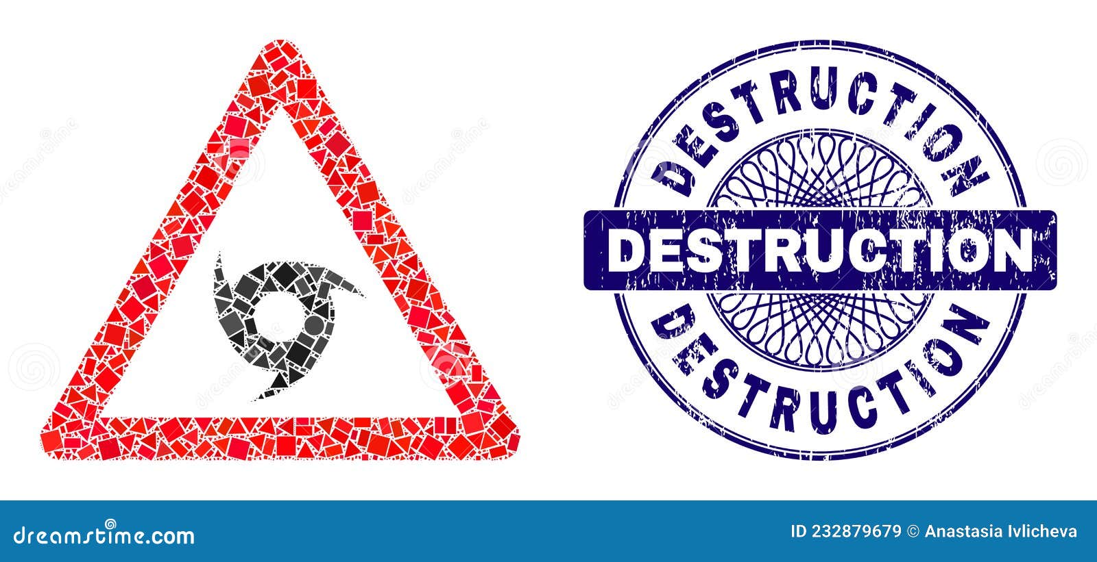 Grunge Destruction Badge and Geometric Tornado Warning Mosaic Stock ...