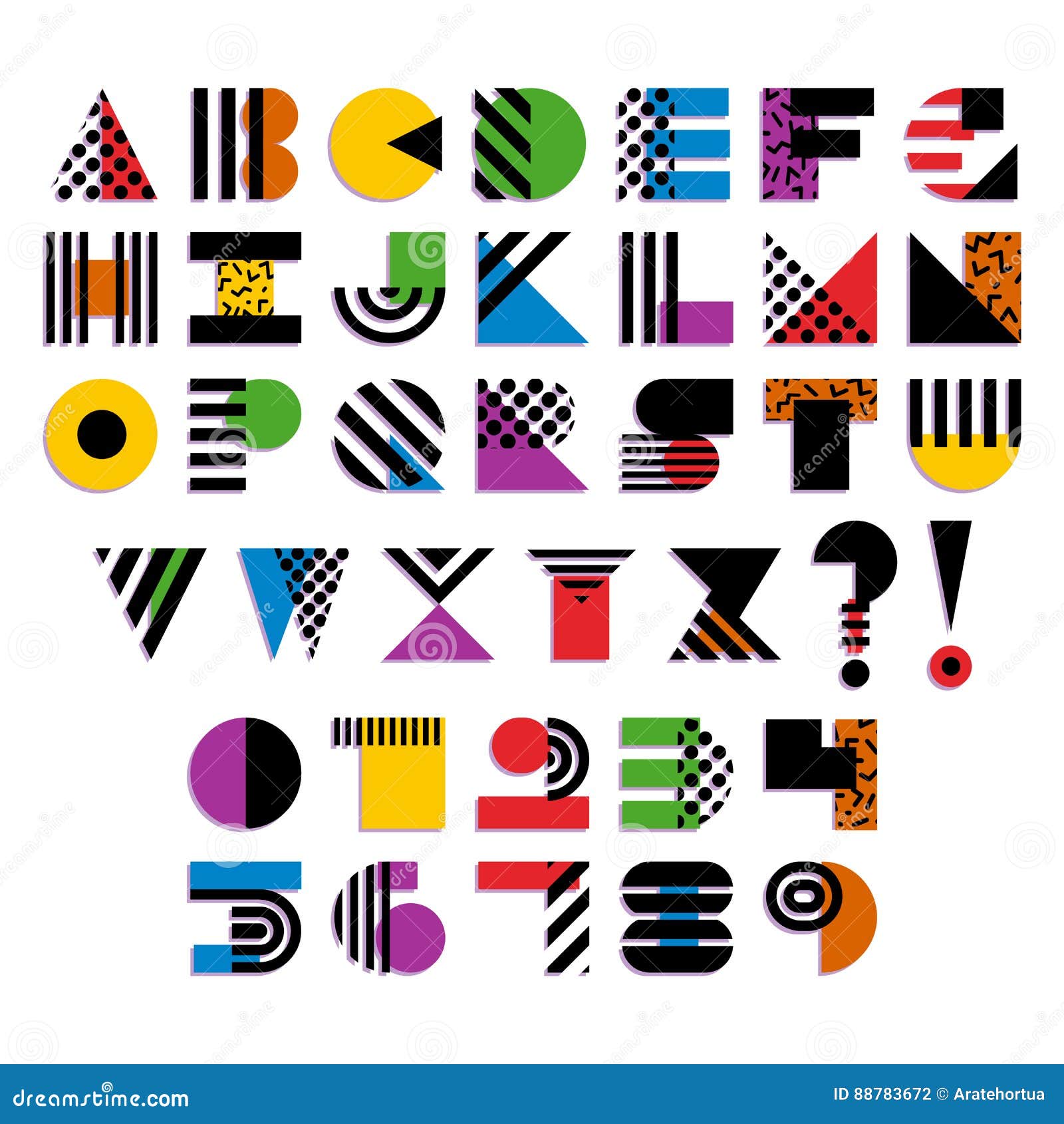 Geometric Colorful Font Isolated. 90s 80s Style Stock Illustration ...