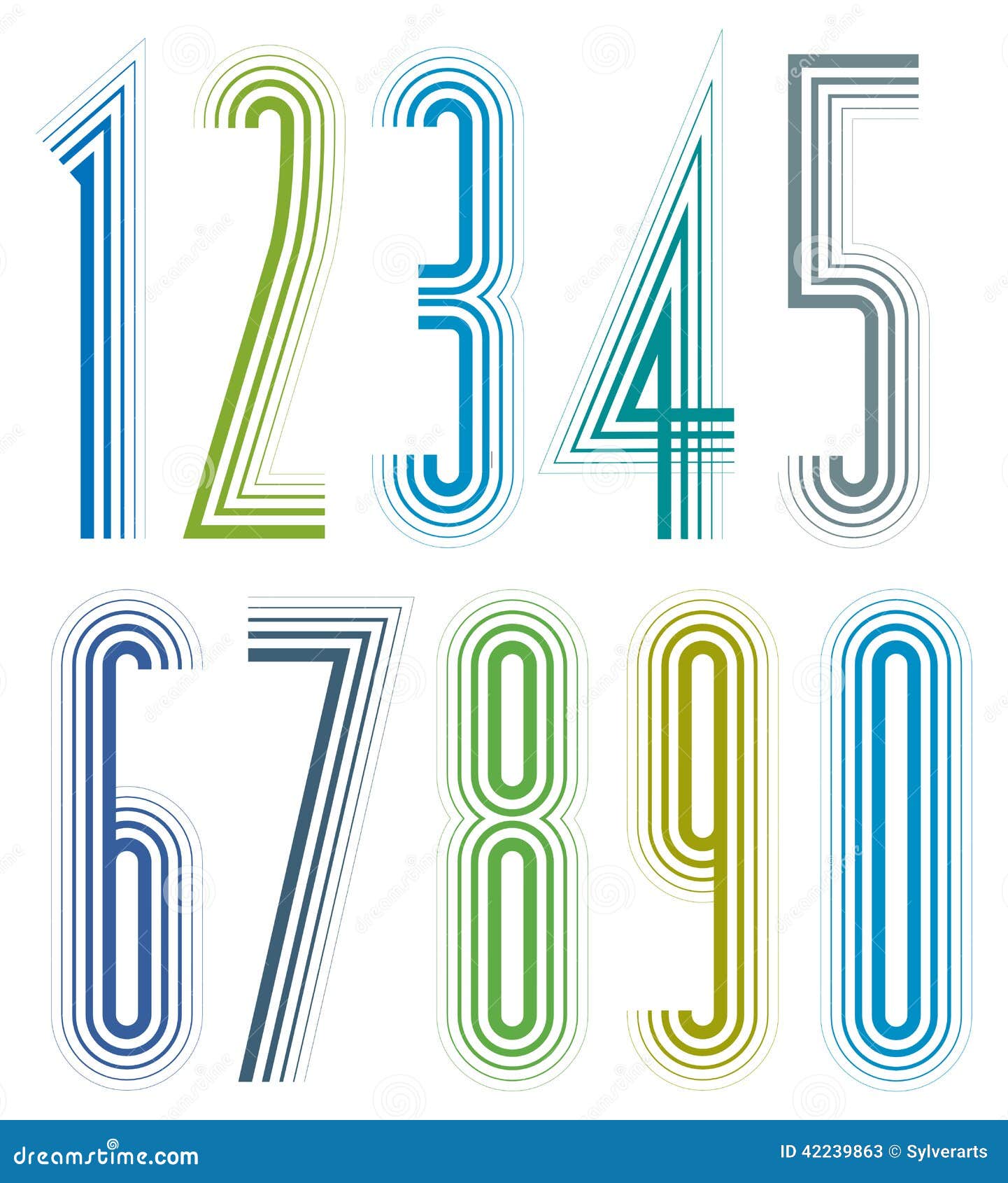 Geometric Colorful Tall Decorative Numbers. Stock Illustration ...