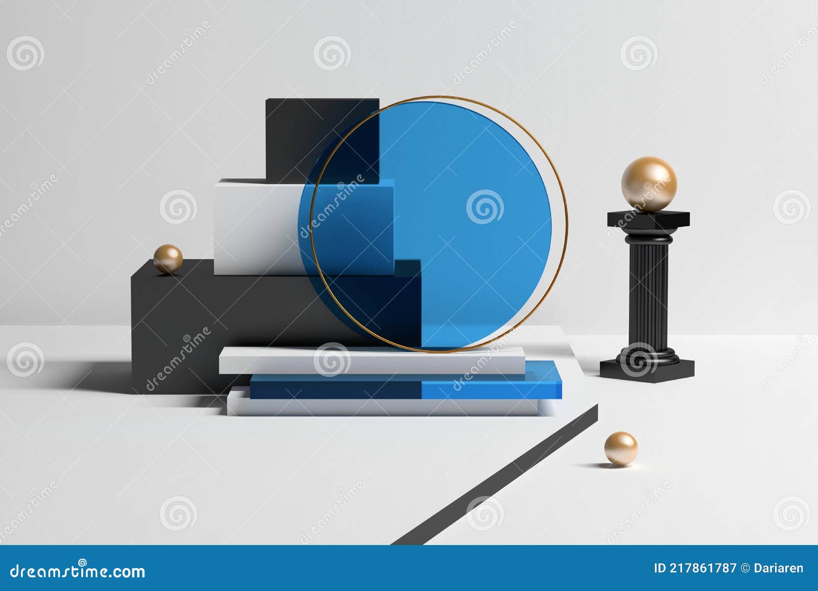 Geometric Composition with Stack of Low Poly Shapes, Glass Circle and ...