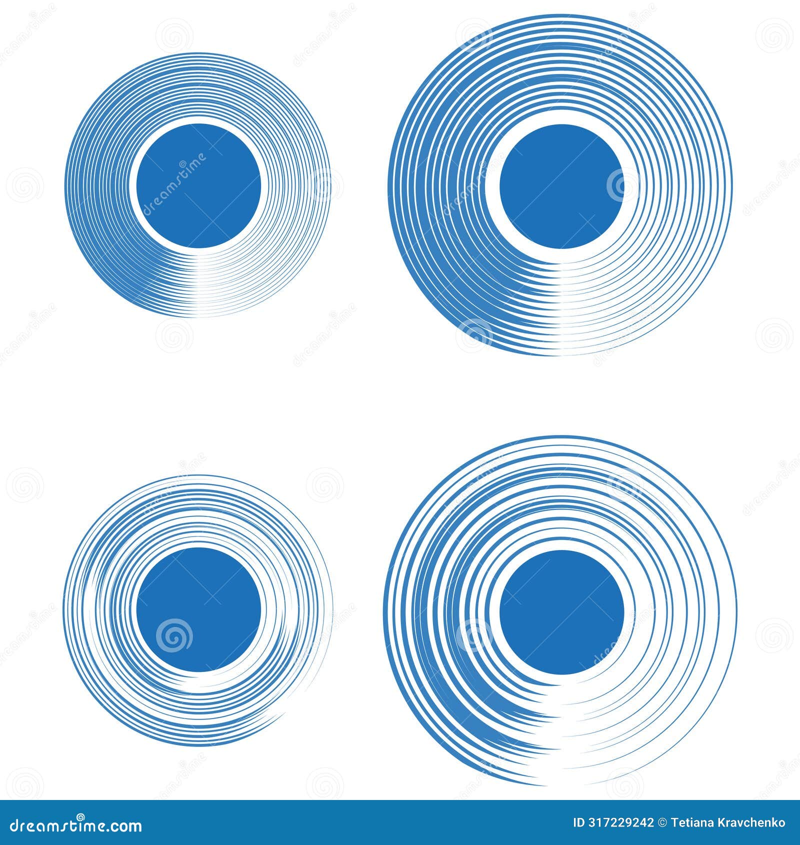 Geometric Concentric Circles Set. Abstract Blue Halftone Gradients ...
