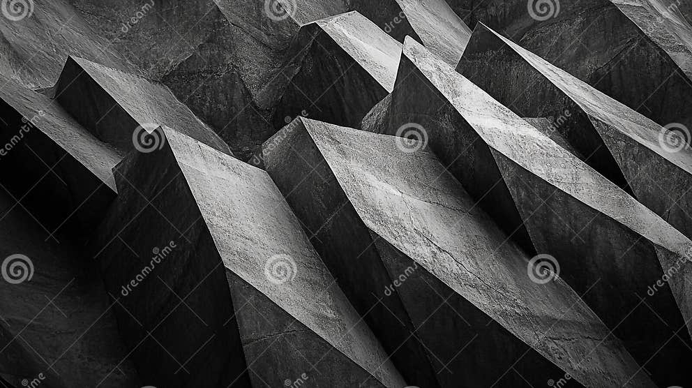 Geometric Concrete Structure Showcasing Angular Design in Monochrome Tones Stock Illustration ...