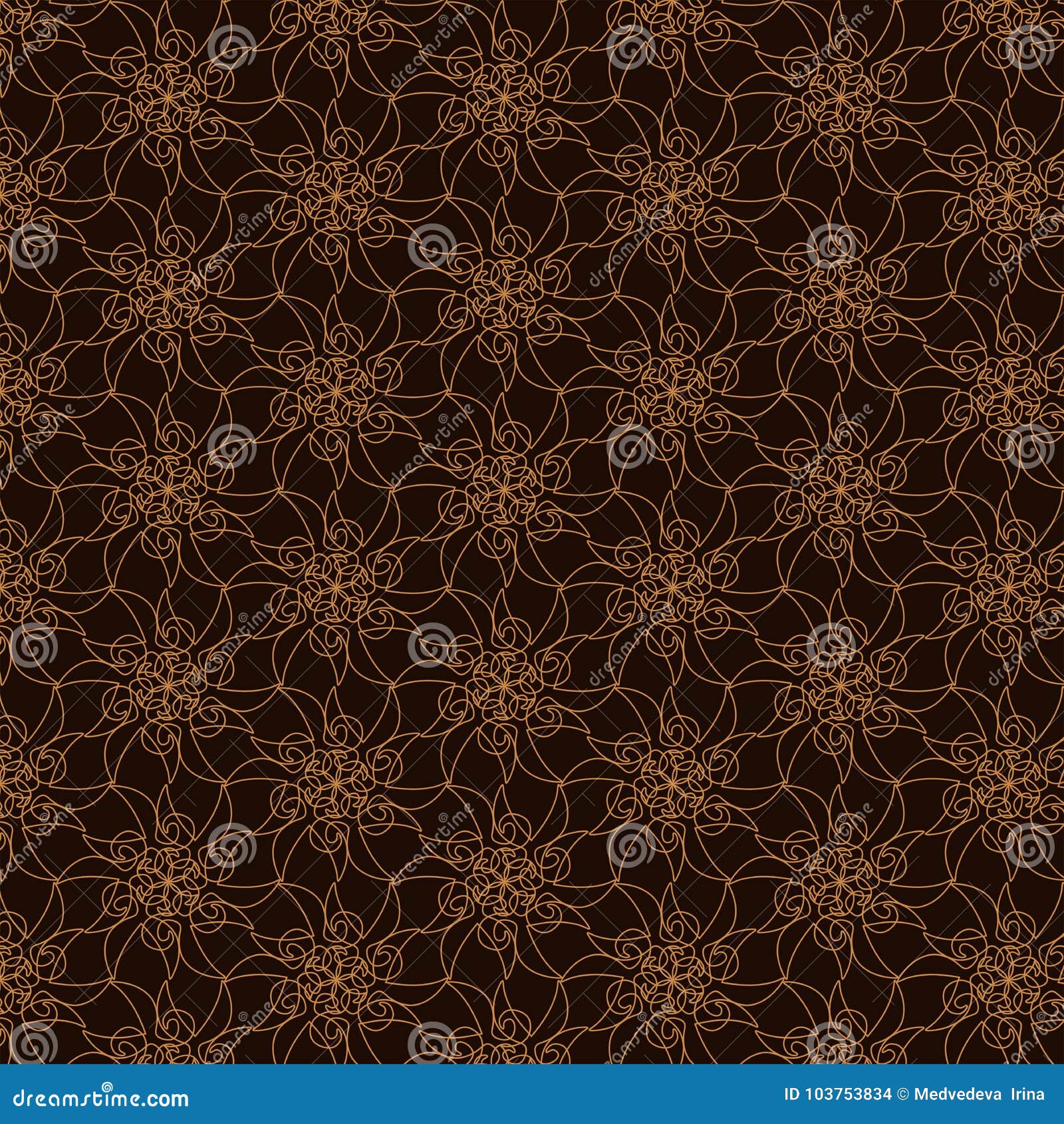 Geometric Contour Pattern on Brown Background. Hand Drawn Organic ...