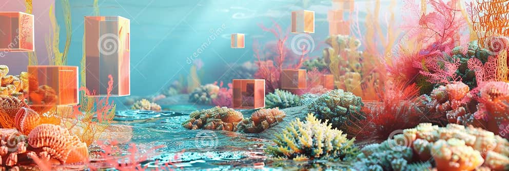 A Geometric Coral Reef in a Surreal Setting with Cubes Cylinders and ...
