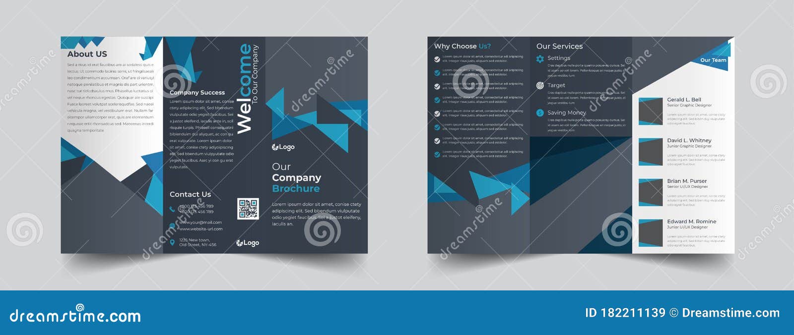 Creative Triangle Blue Trifold Brochure Template Design Stock Vector ...