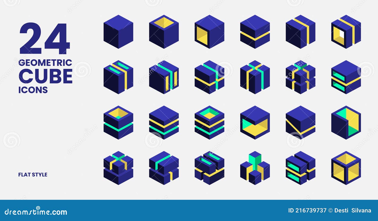 Geometric Cube Icons Collection in Flat Style Stock Vector ...