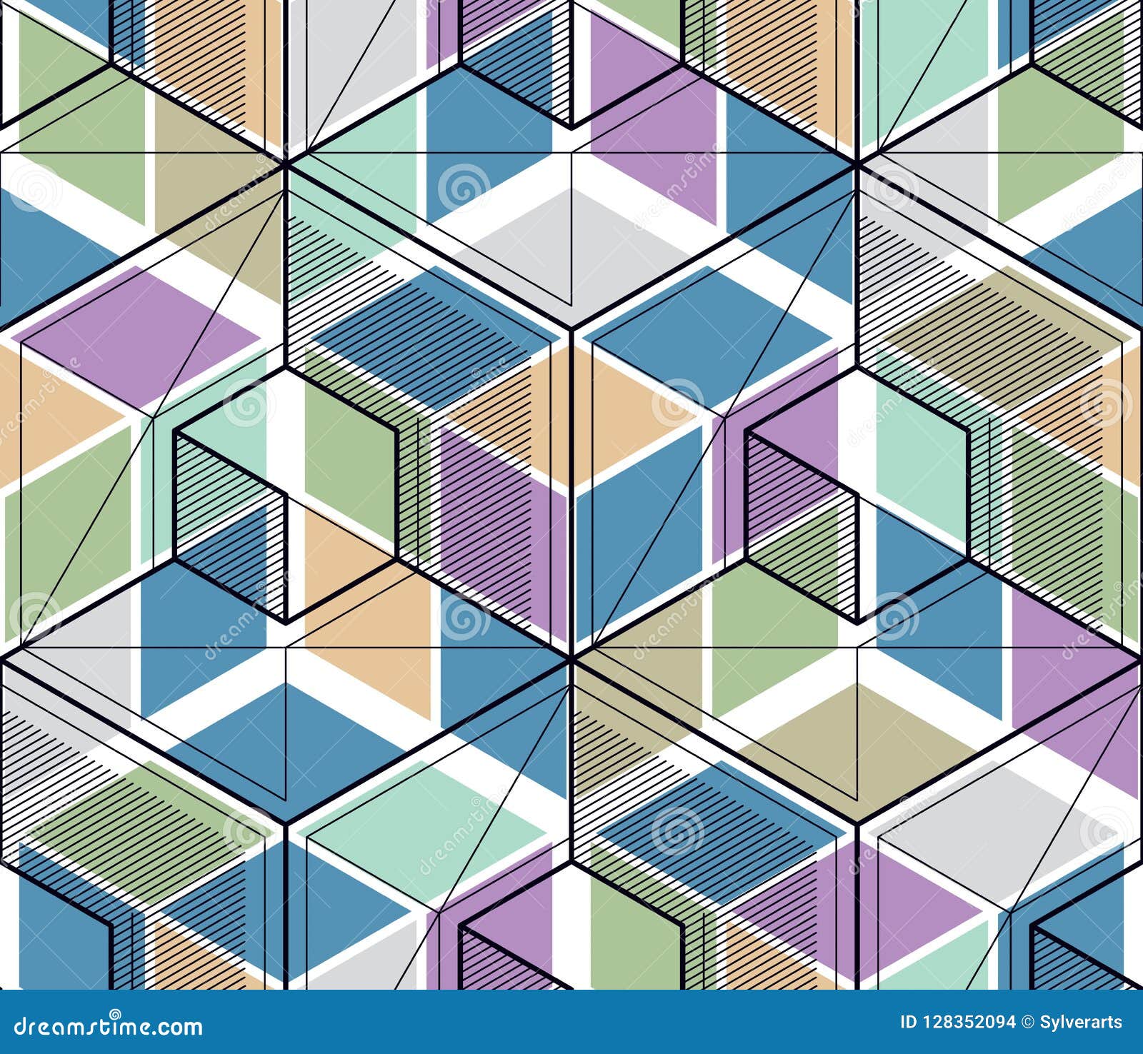 Geometric Cubes Abstract Seamless Pattern, 3d Vector Background. Stock ...