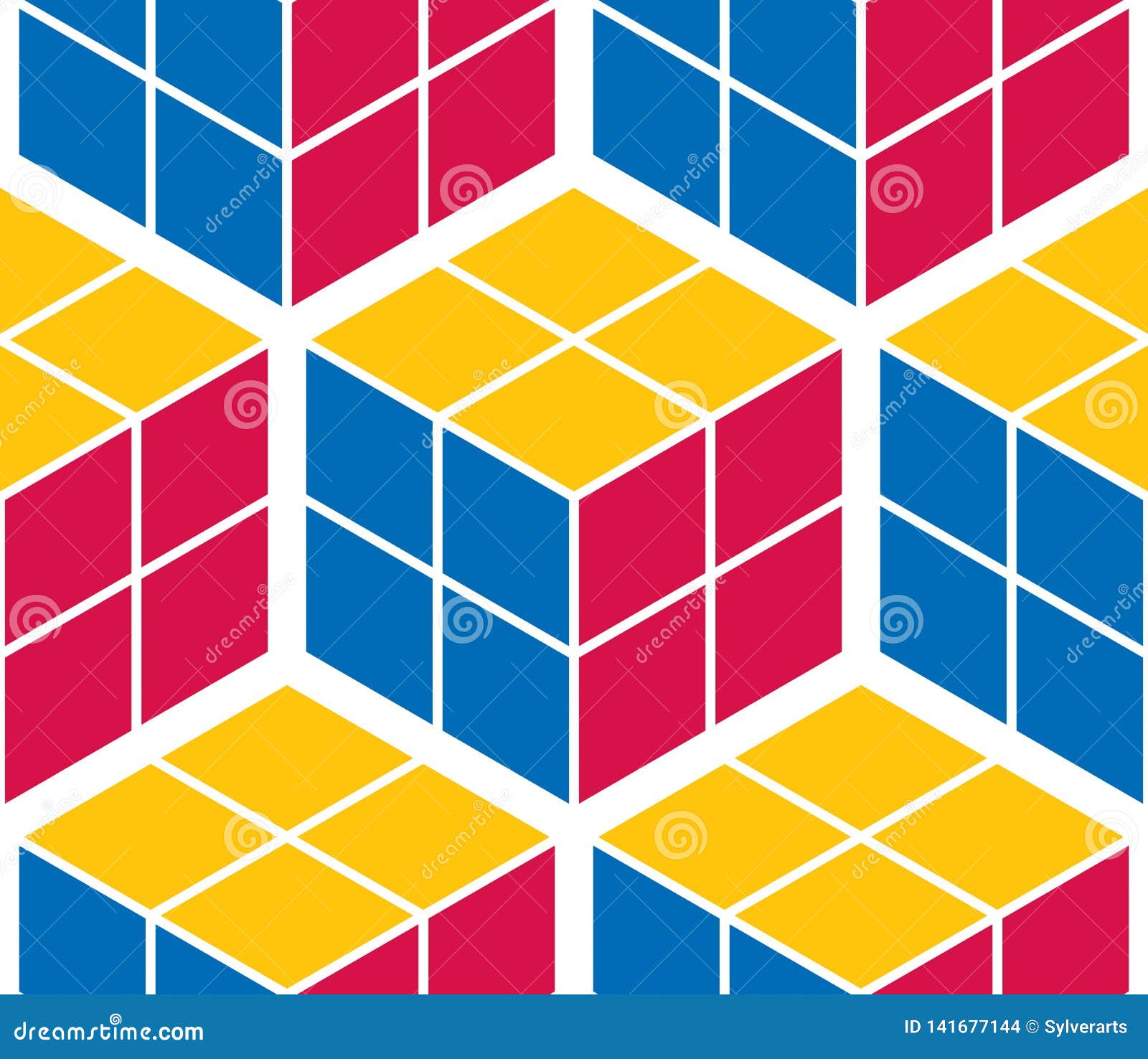 Geometric Cubes Abstract Seamless Pattern, 3d Vector Background ...