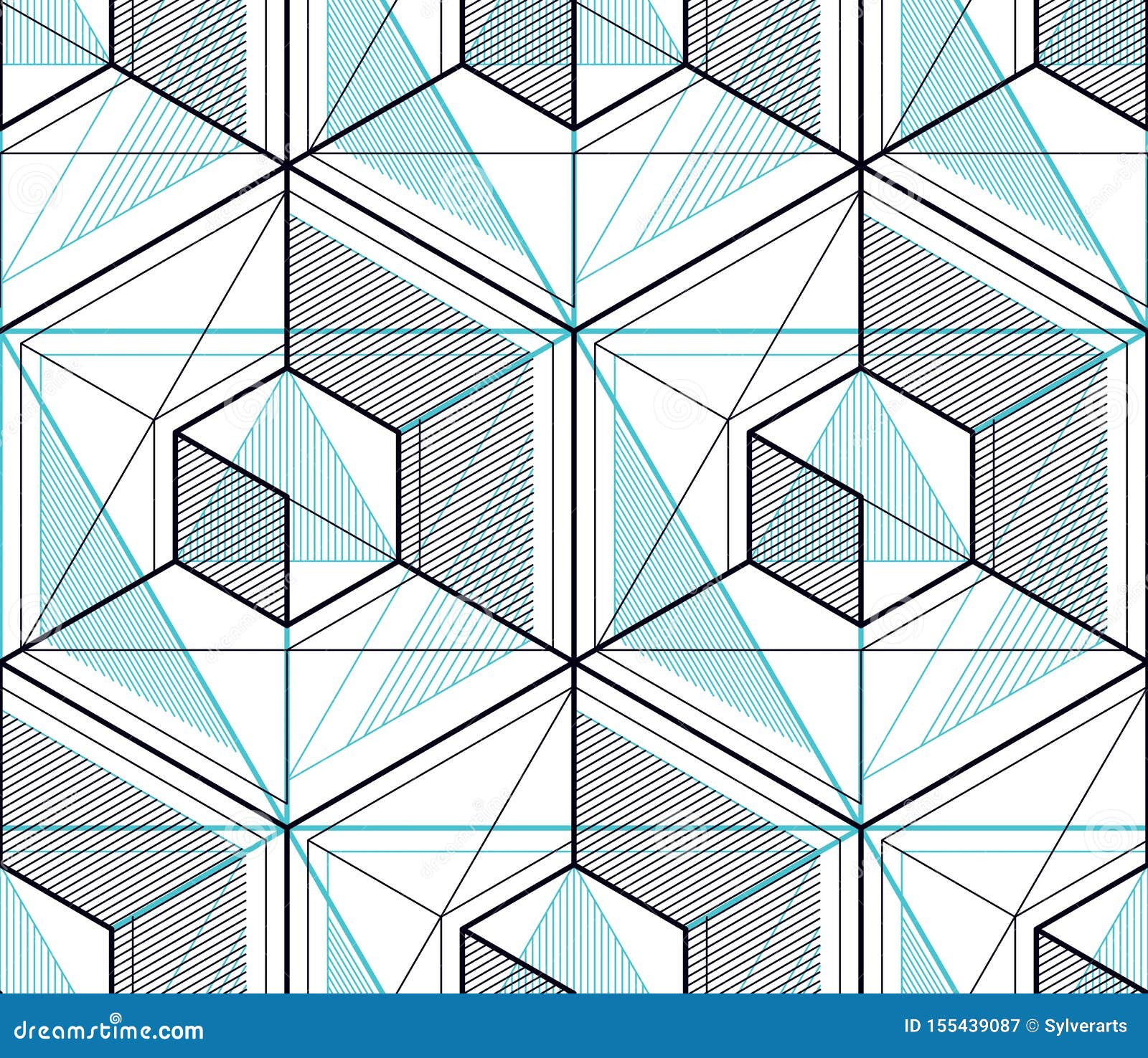 Geometric Cubes Abstract Seamless Pattern, 3d Vector Background ...