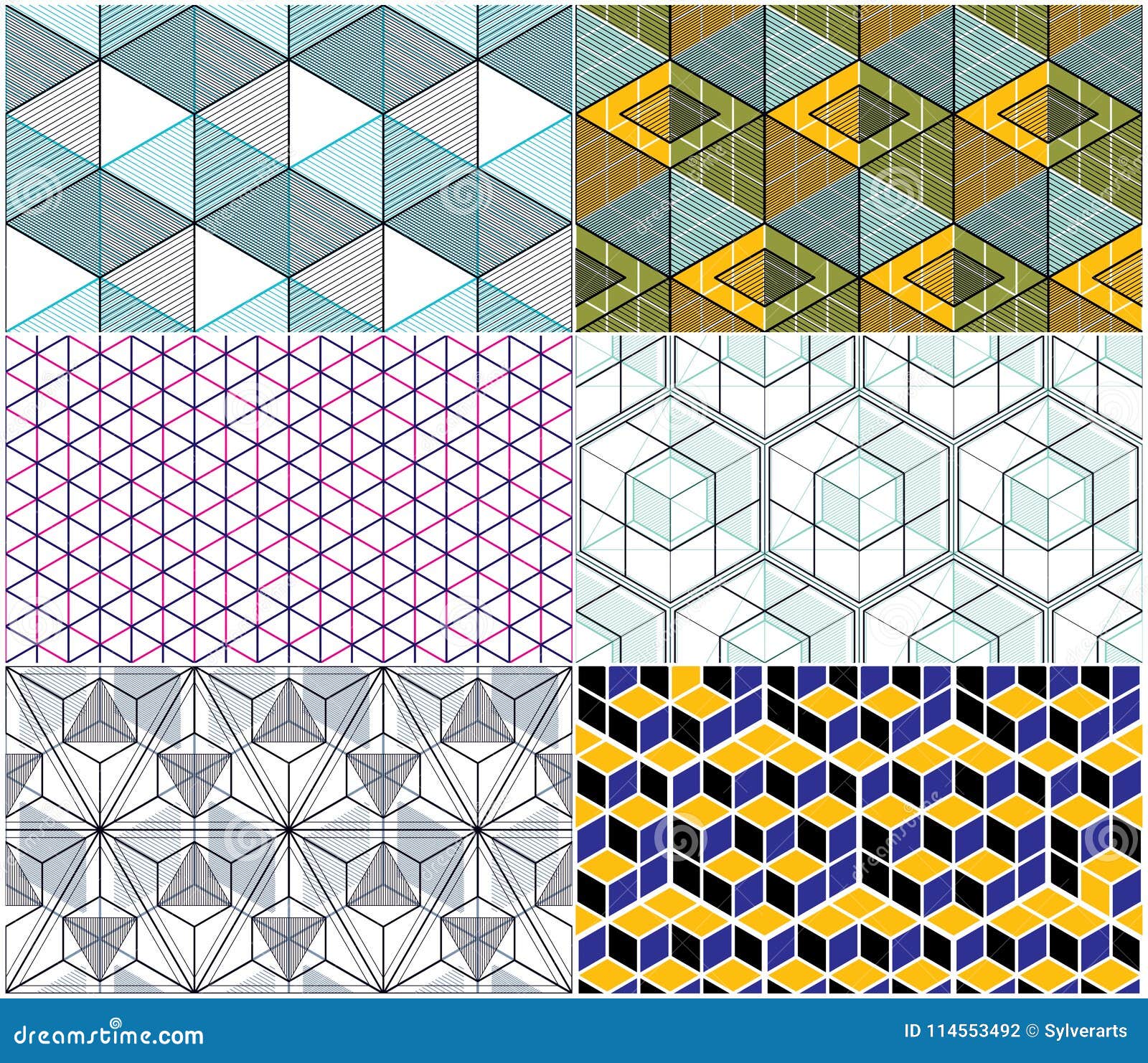 Geometric Cubes Abstract Seamless Patterns Set, 3d Vector Backgrounds ...