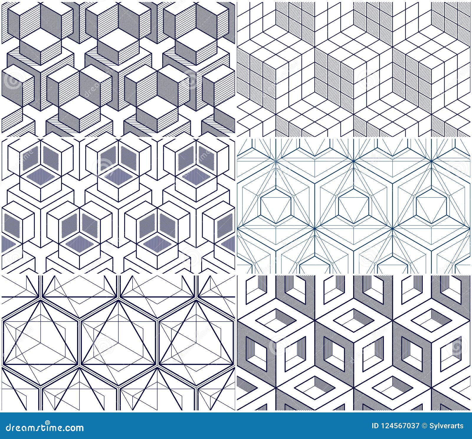 Geometric Cubes Abstract Seamless Patterns Set, 3d Vector Backgrounds ...