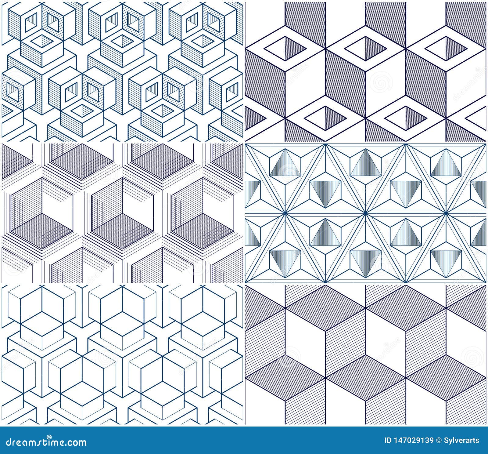 Geometric Cubes Abstract Seamless Patterns Set, 3d Vector Backgrounds ...