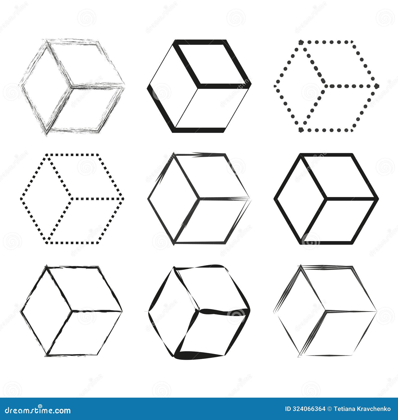 Geometric Cubes Collection. Hand Drawn and Dotted Cube Variations ...