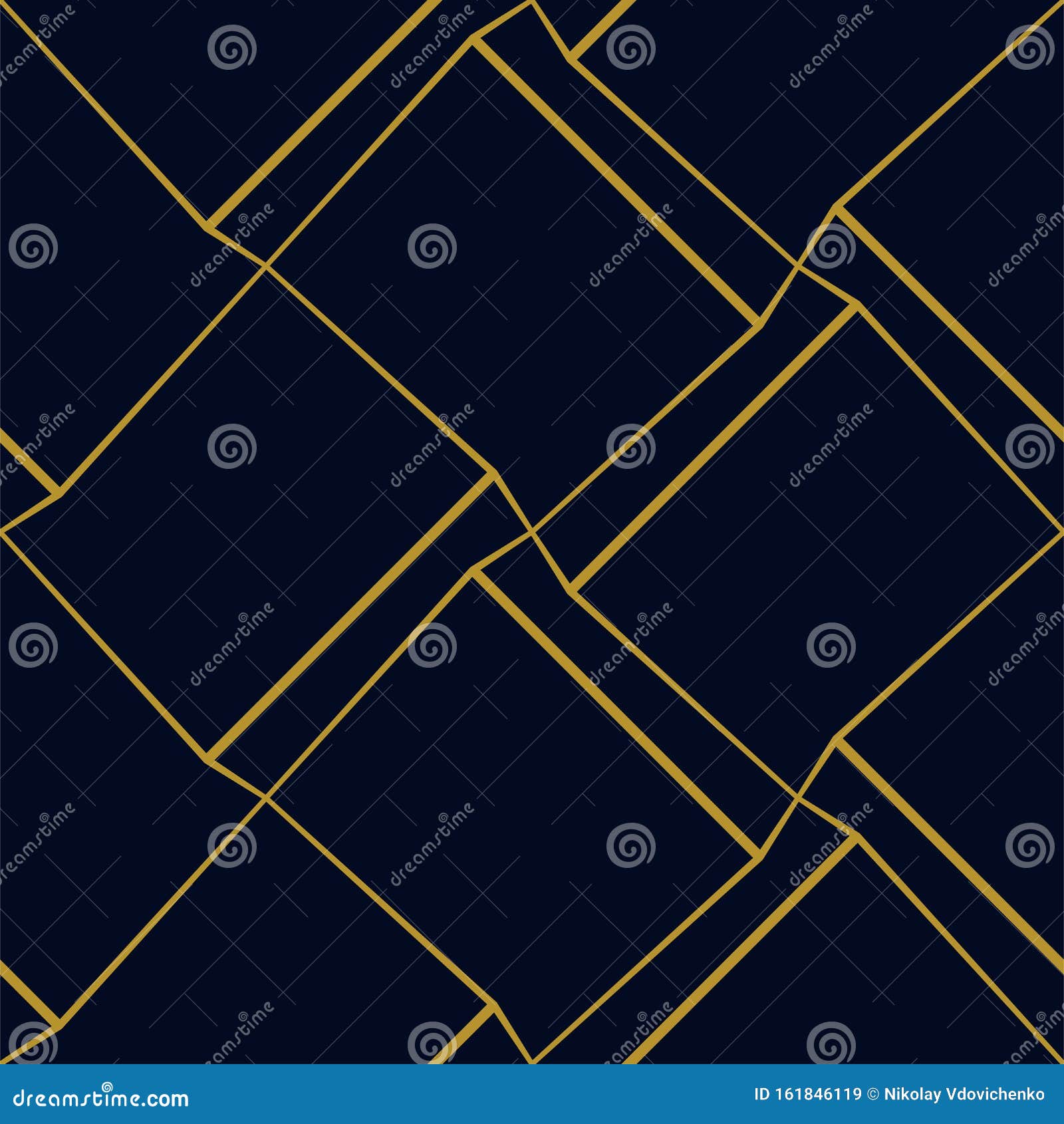 Geometric Cubic Seamless Pattern with Thin Golden Lines on Dark Blue ...