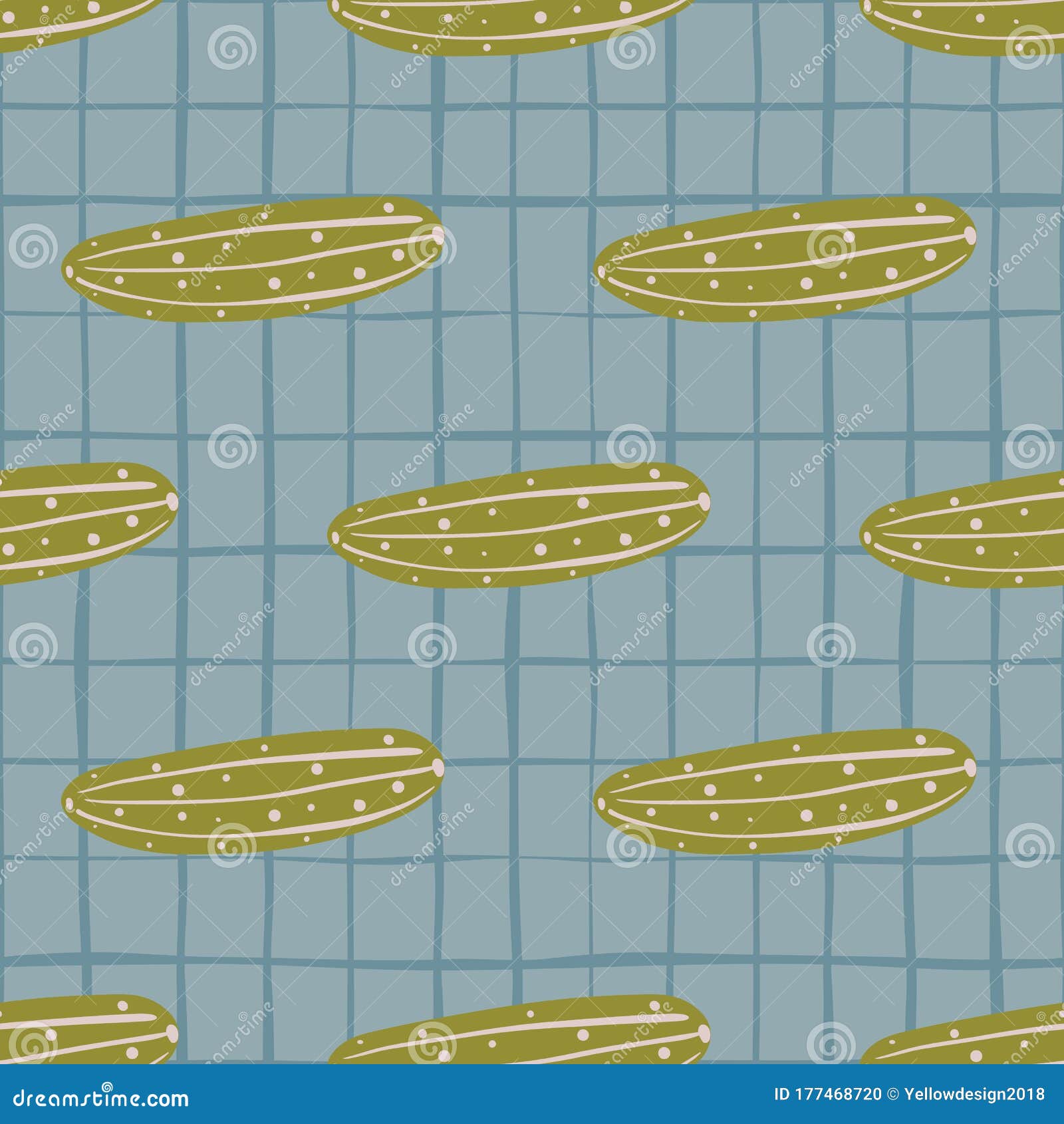 Geometric Cucumber Seamless Pattern on Stripes Background. Doodle ...
