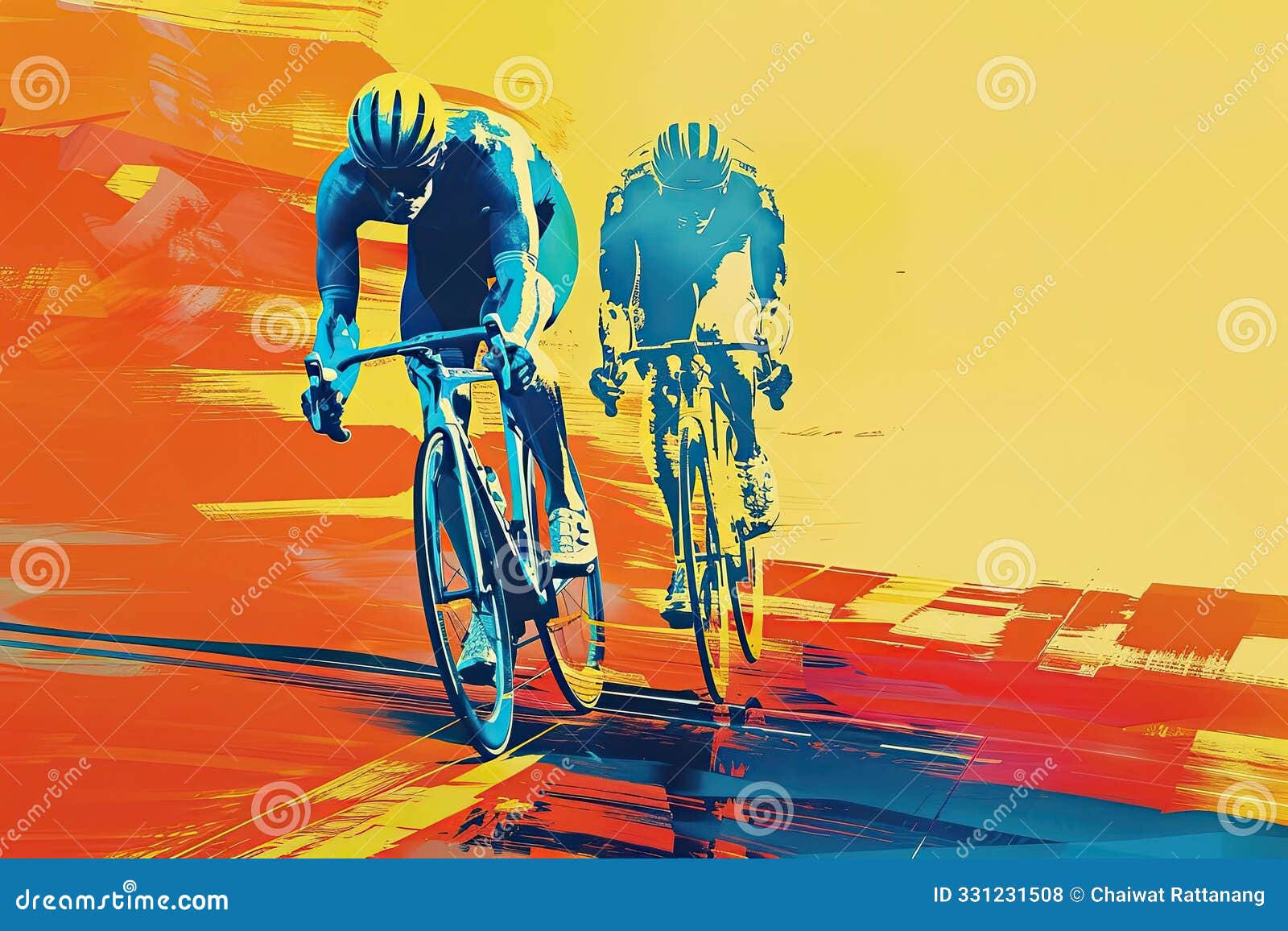Geometric Cyclists Racing Towards the Finish Line on Intense Gradient ...