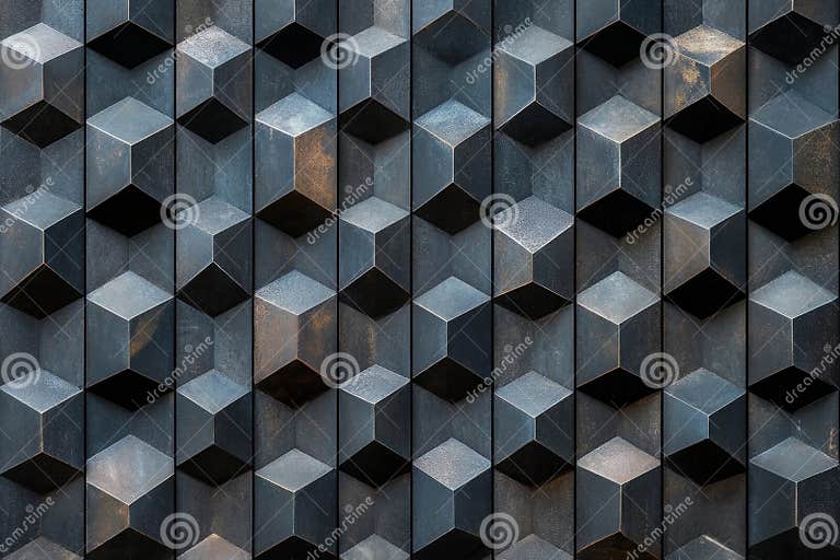 Geometric 3D Cube Pattern on Modern Architectural Wall with Metallic ...