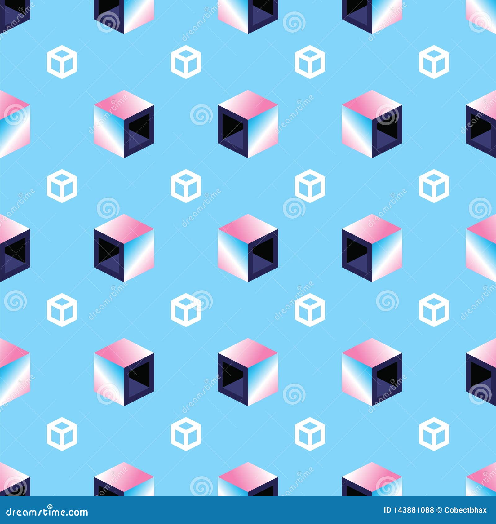 Geometric 3D Cubes on Blue Pattern Background. Seamless Pattern ...