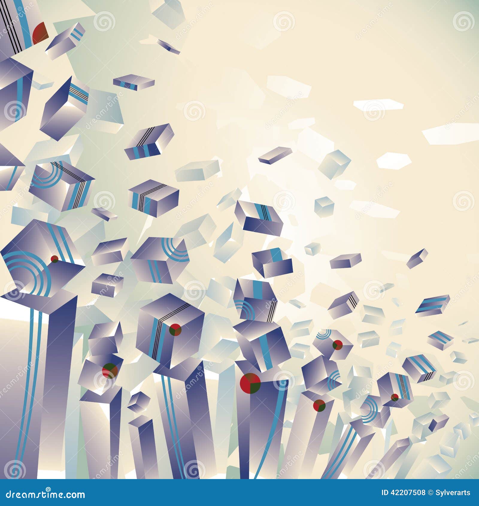 Geometric 3d Explosion, Transparent Striped Cubes with Red Dots Stock ...