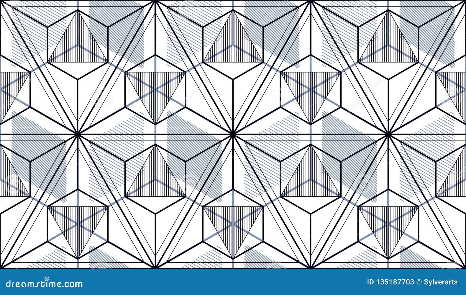 Geometric 3d Lines Abstract Seamless Pattern, Vector Background ...