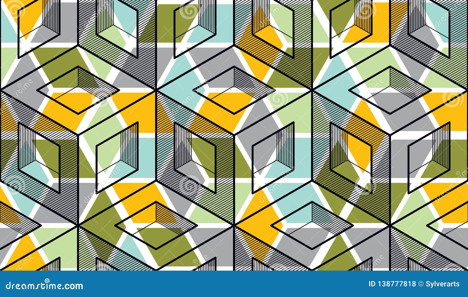 Geometric 3d Lines Abstract Seamless Pattern, Vector Background ...
