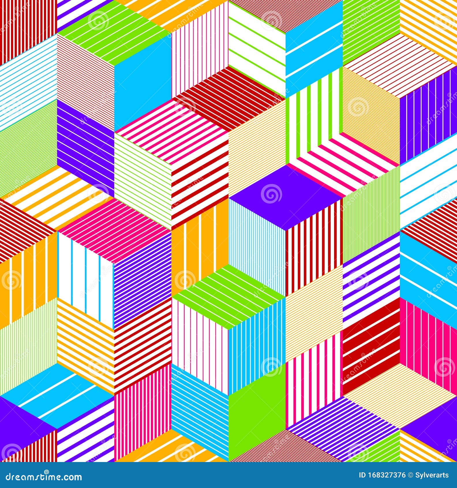 Geometric 3D Seamless Pattern with Lined Cubes, Stripy Boxes Blocks ...