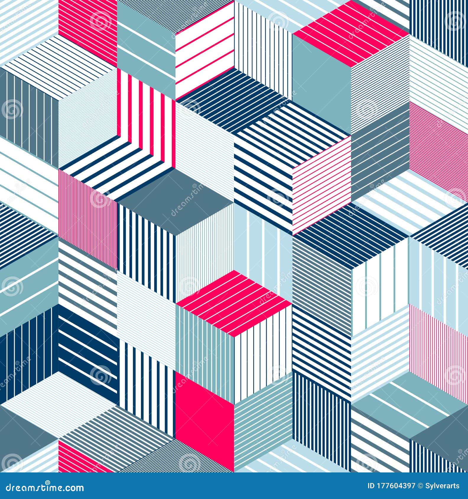 Geometric 3D Seamless Pattern with Lined Cubes, Stripy Boxes Blocks ...