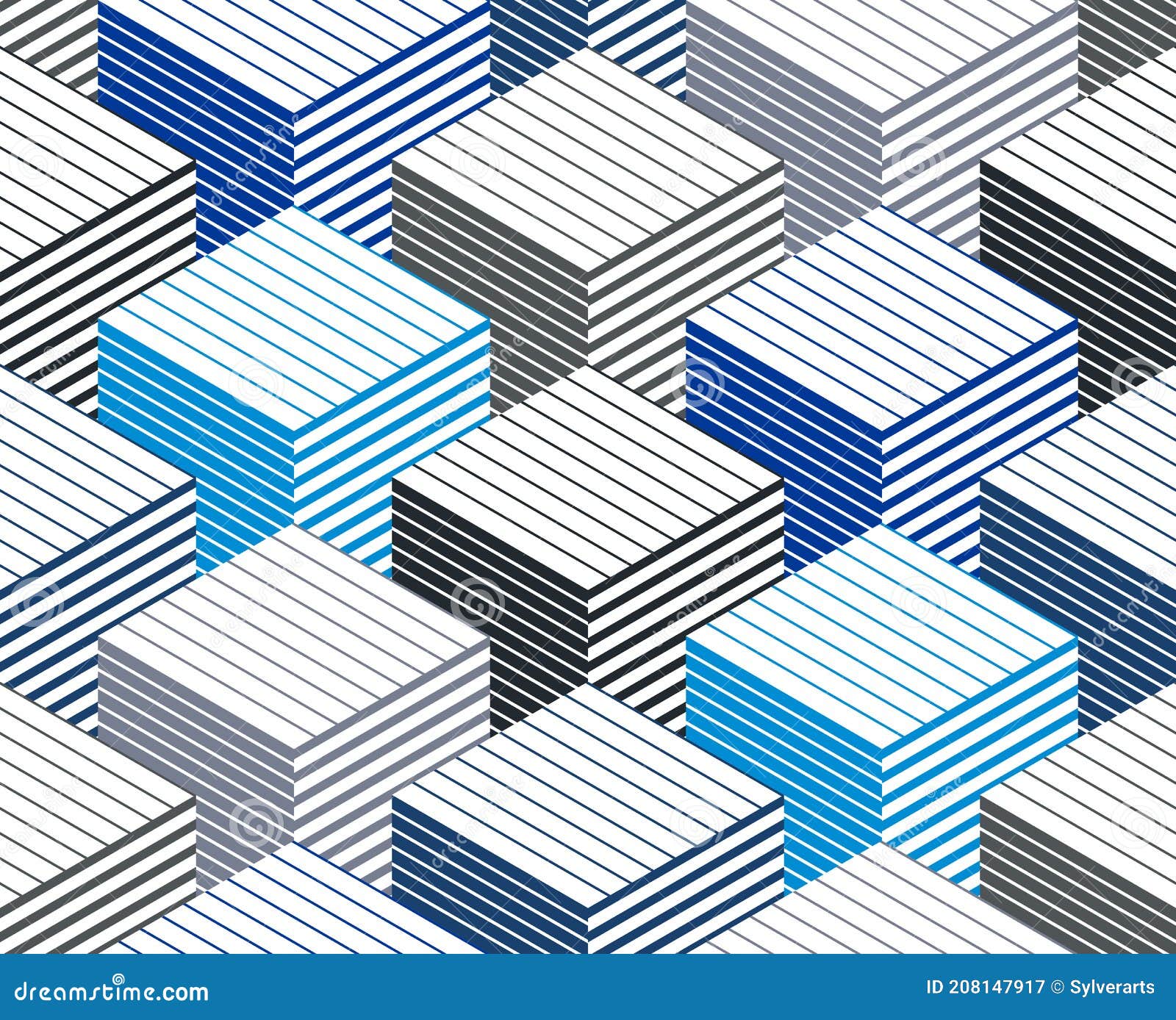 Geometric 3D Seamless Pattern with Lined Cubes, Stripy Boxes Blocks Vector Background ...