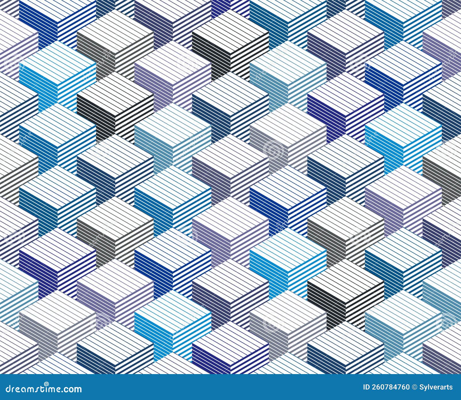 Geometric 3D Seamless Pattern with Lined Cubes, Stripy Boxes Blocks Vector Background ...