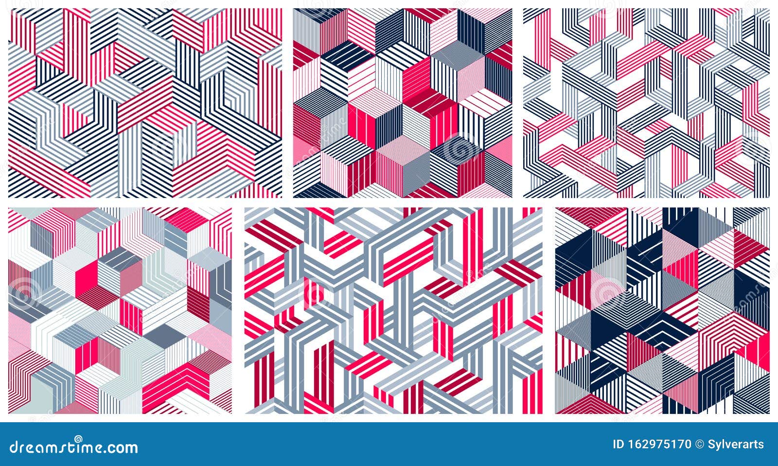 Geometric 3D Seamless Patterns with Lined Cubes, Stripy Boxes Blocks ...