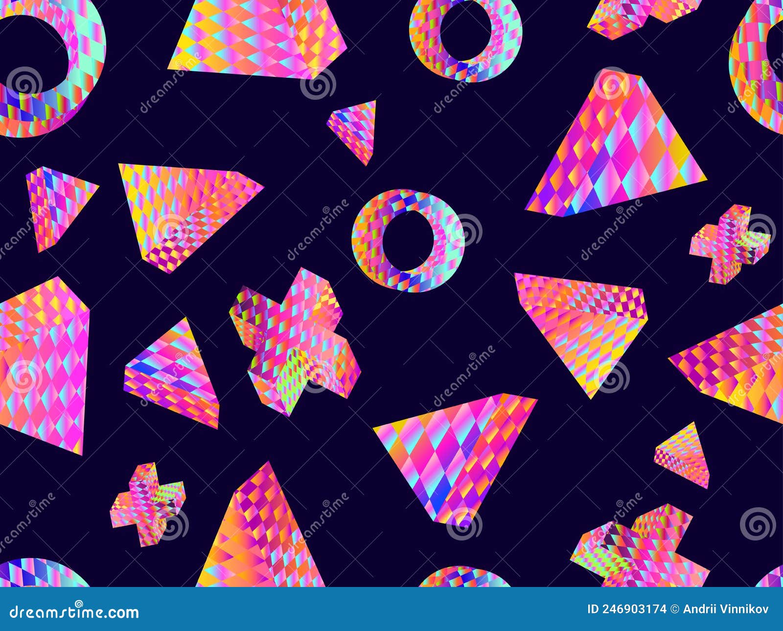 Geometric 3D Shapes with a Checkered Pattern. Seamless Pattern in 80s ...
