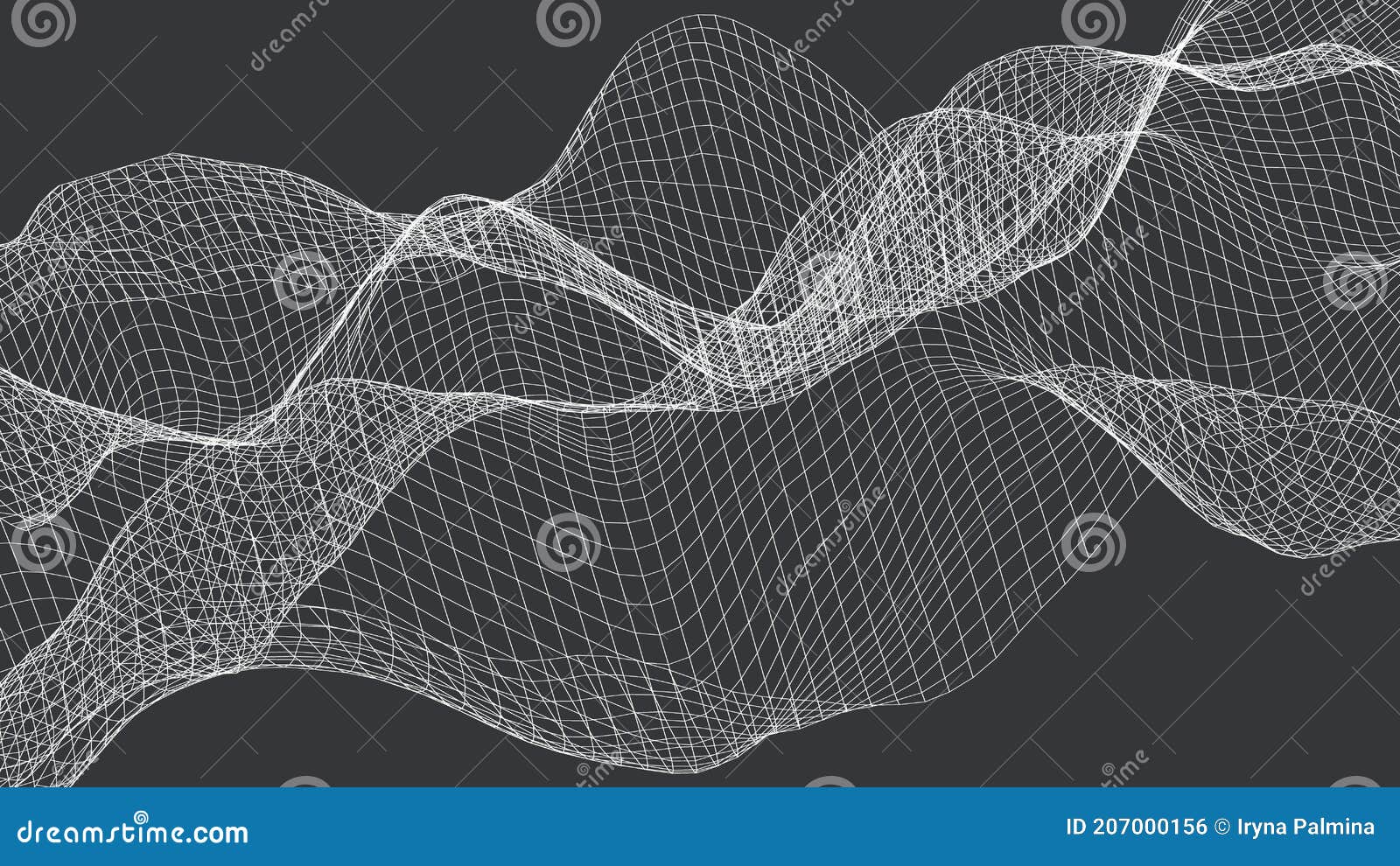 Geometric 3d Waves Mesh Abstract Background. Monochrome Digital Lines ...