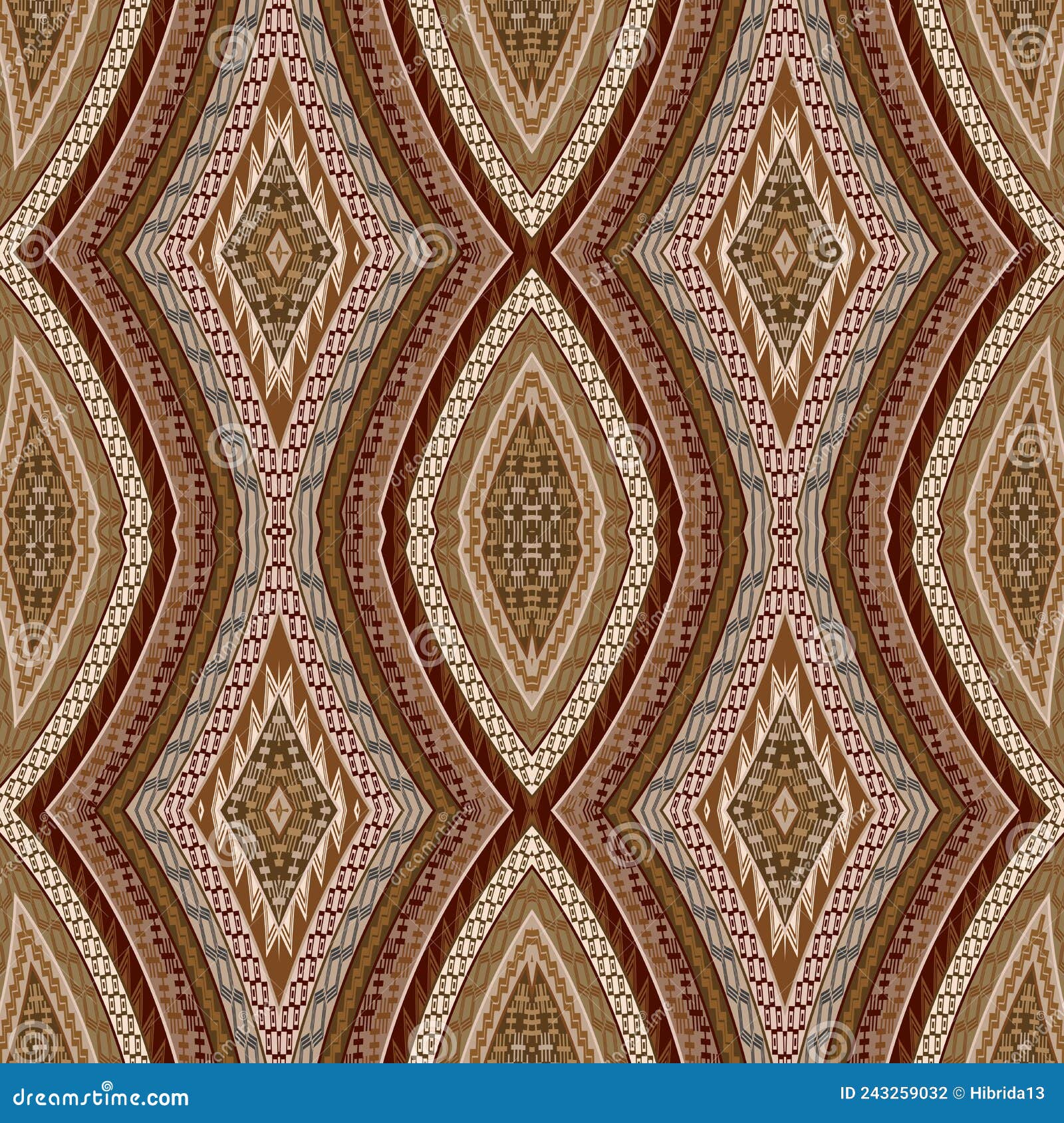 Geometric Decorative Seamless Pattern with Brown Ethnic Motifs Stock ...