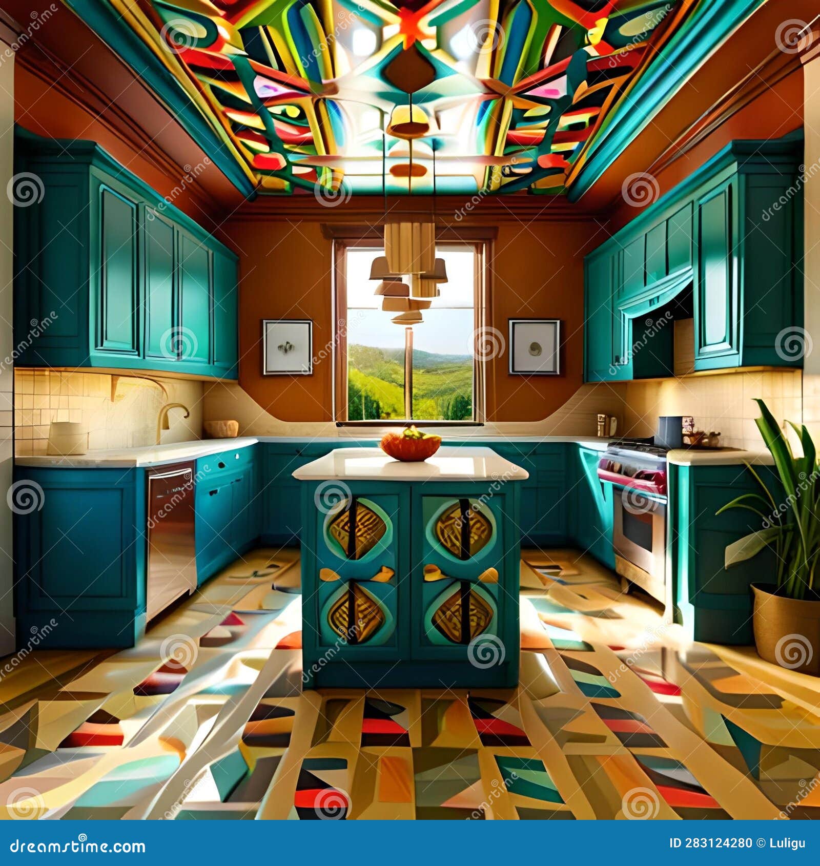 Geometric Delights: Psychedelic Kitchen Illustration Stock Illustration ...