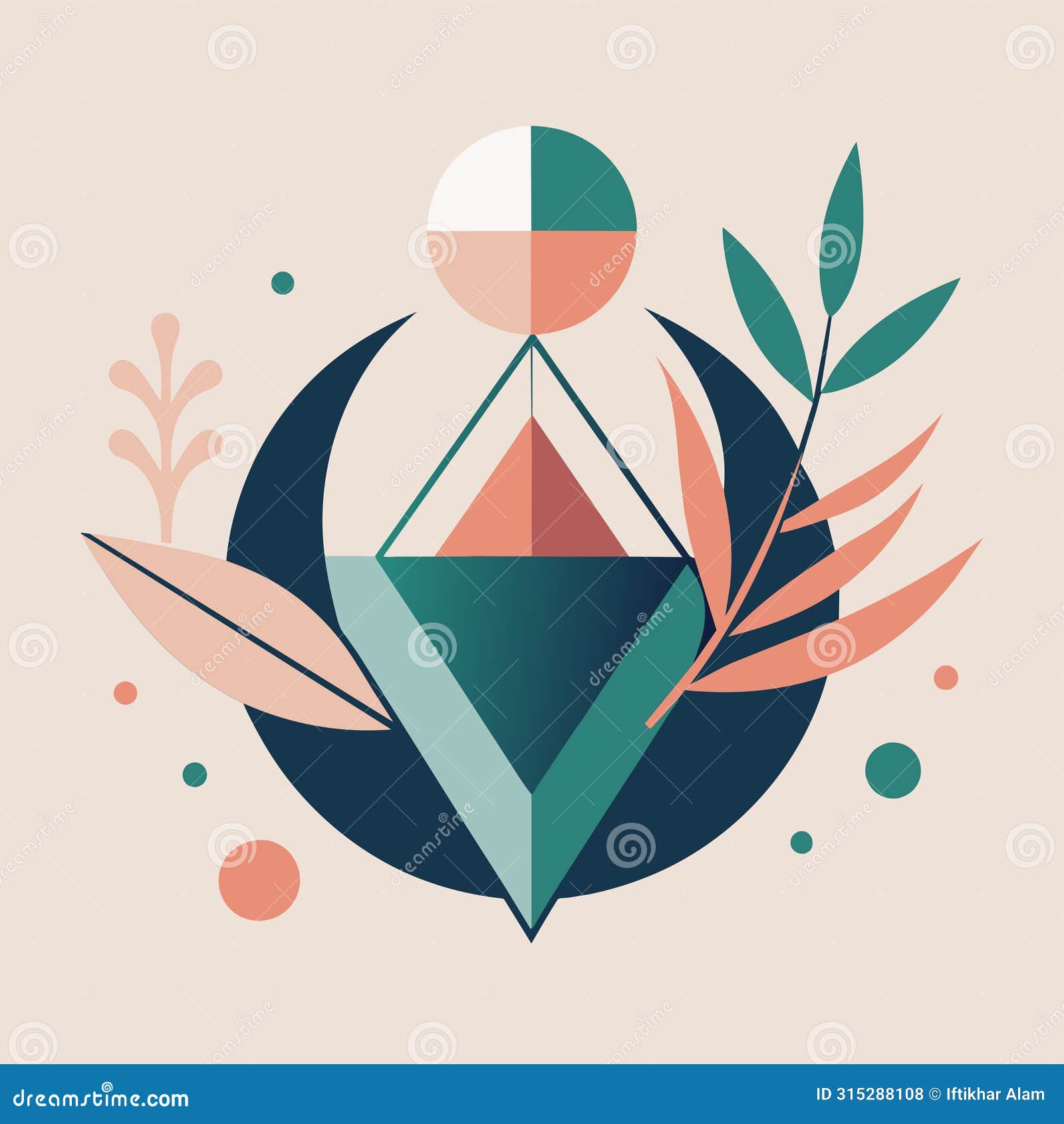 Geometric Design Featuring Leaves and a Ball, Creating a Harmonious ...