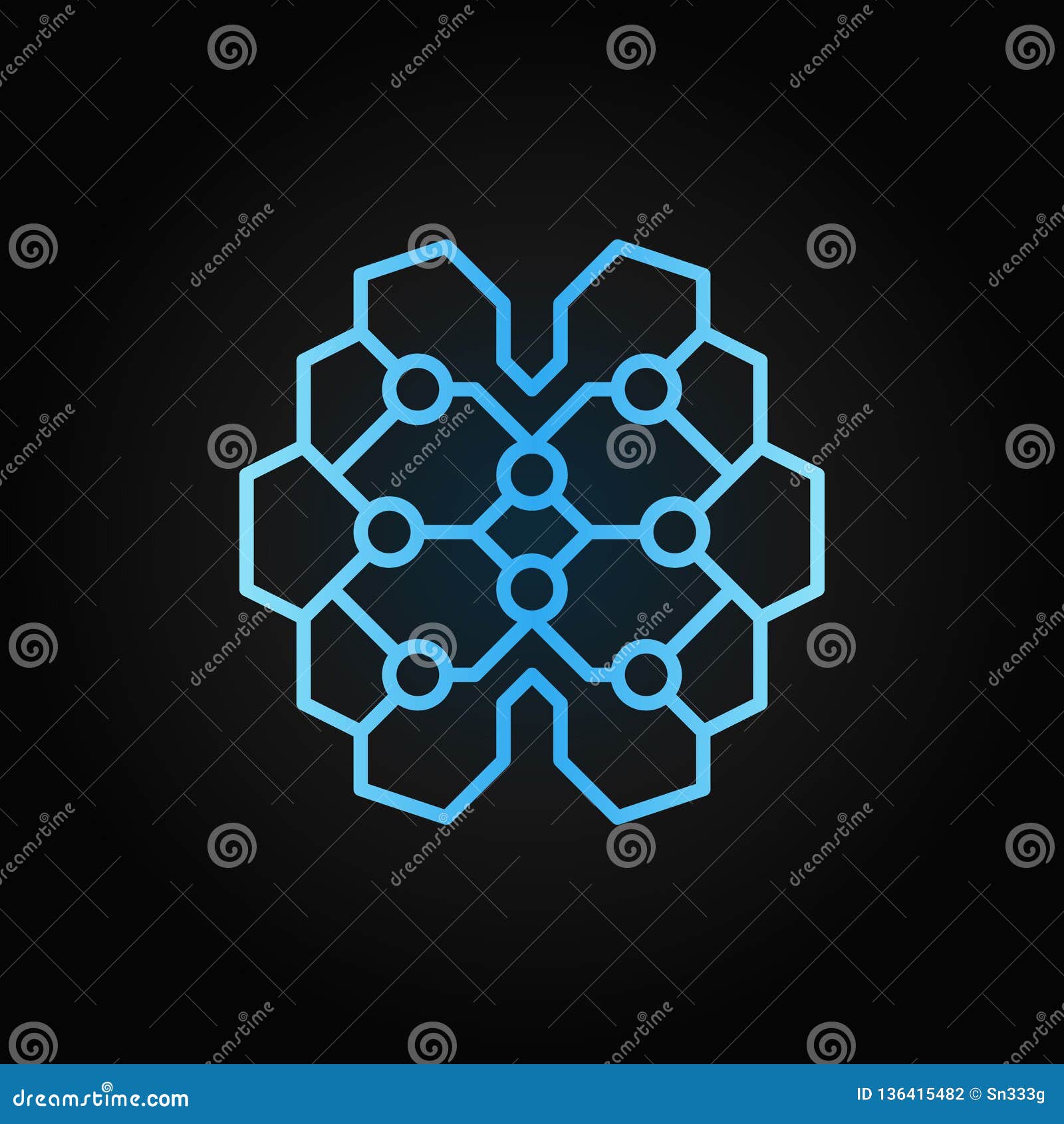 Geometric Digital Brain Blue Line Icon. Vector Cyberbrain Sign Stock ...